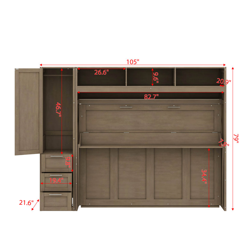 Red Barrel Studio® Full-Sized Murphy Bed With Integrated Wardrobe ...