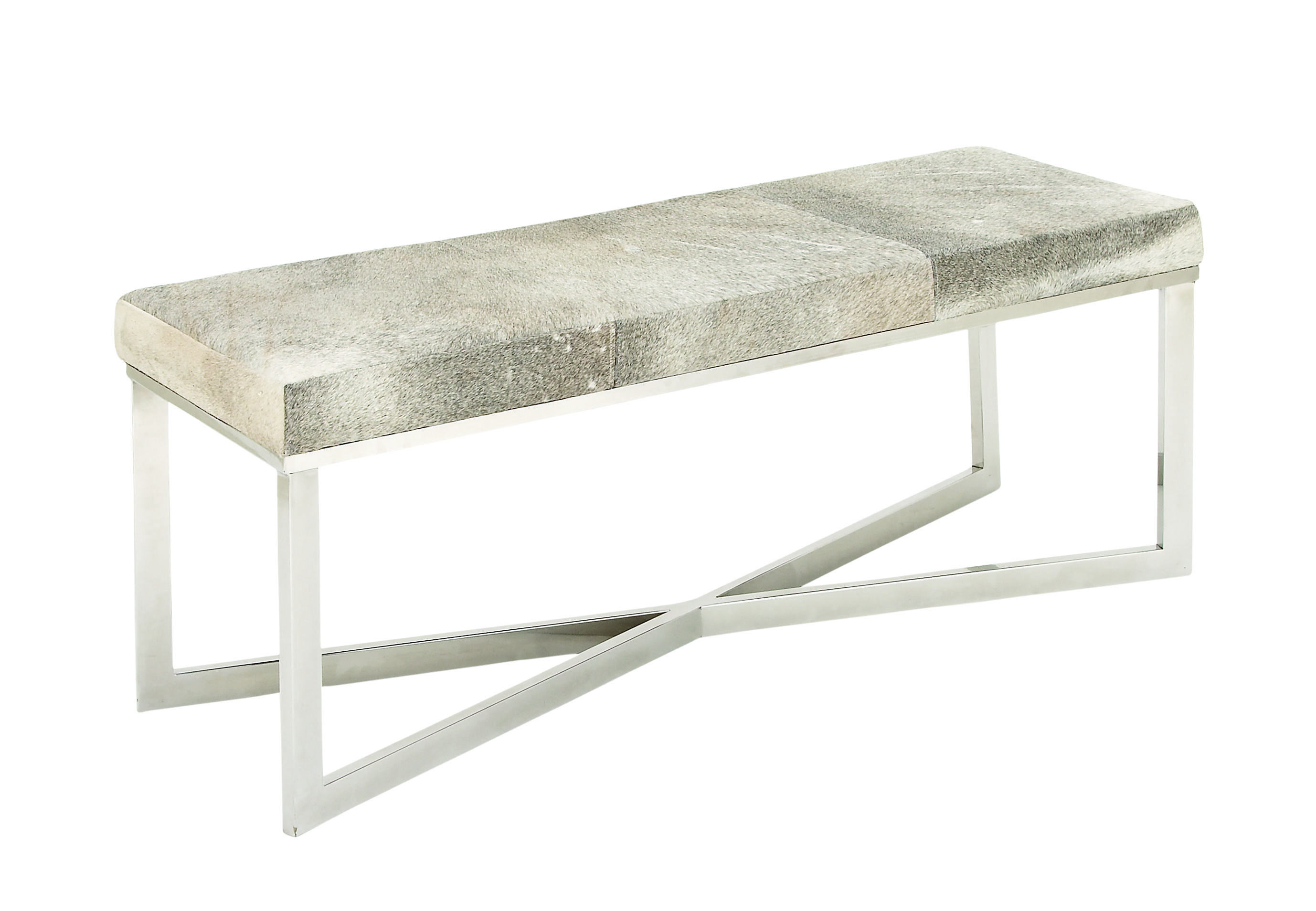 Hokku Designs Leather Handmade Cowhide Home Bench with Silver Metal ...