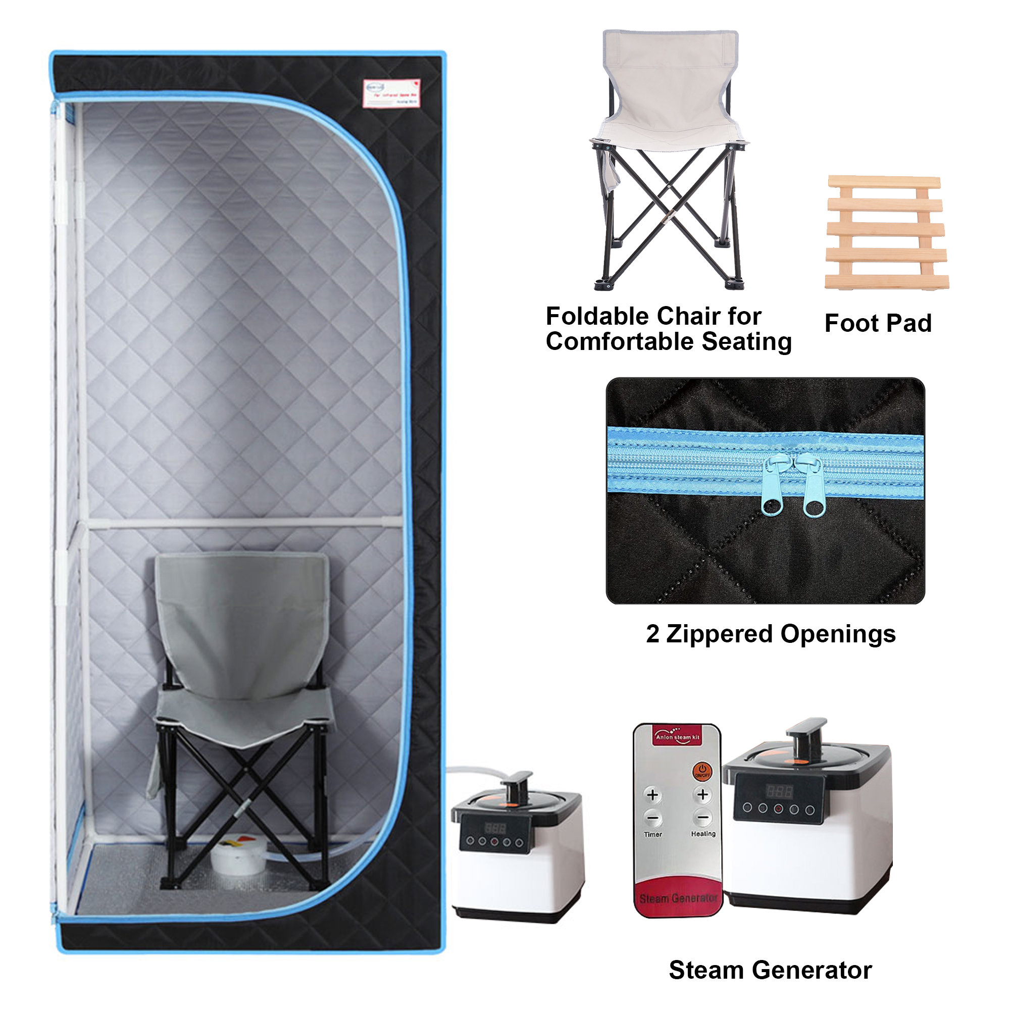 JUNNAI Single Person Indoor Portable Traditional Steam Sauna with ...