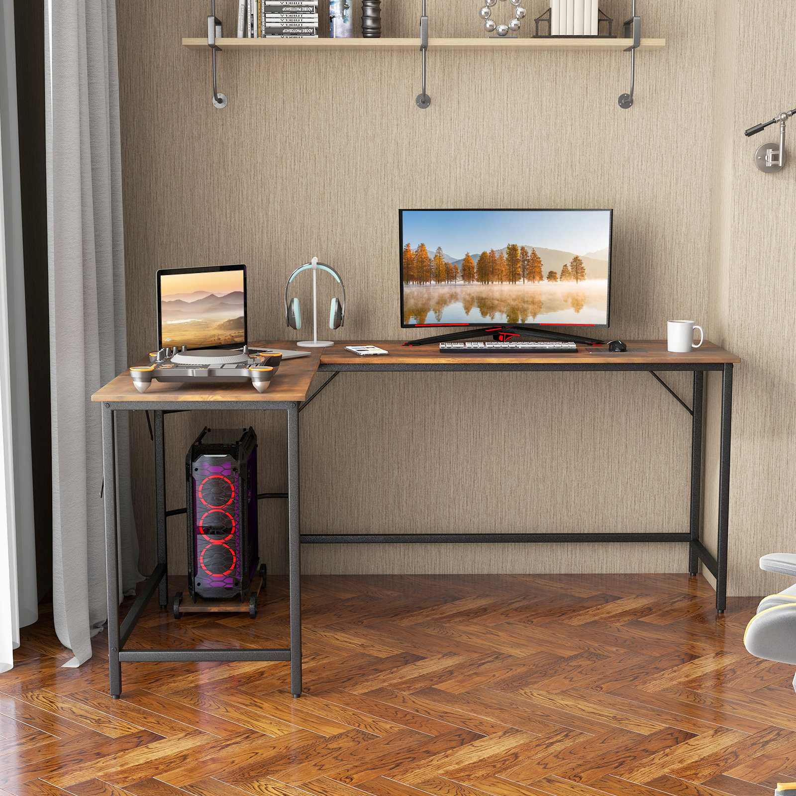 Hokku Designs Pavlov L-Shaped Metal Base Computer Desk | Wayfair