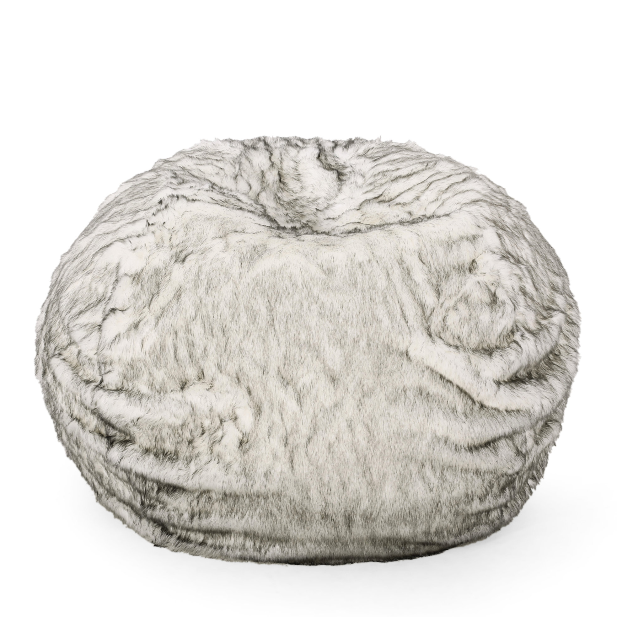 Banior 5 Foot White And Gray Faux Fur Bean Bag - Rounded, Comfortable ...
