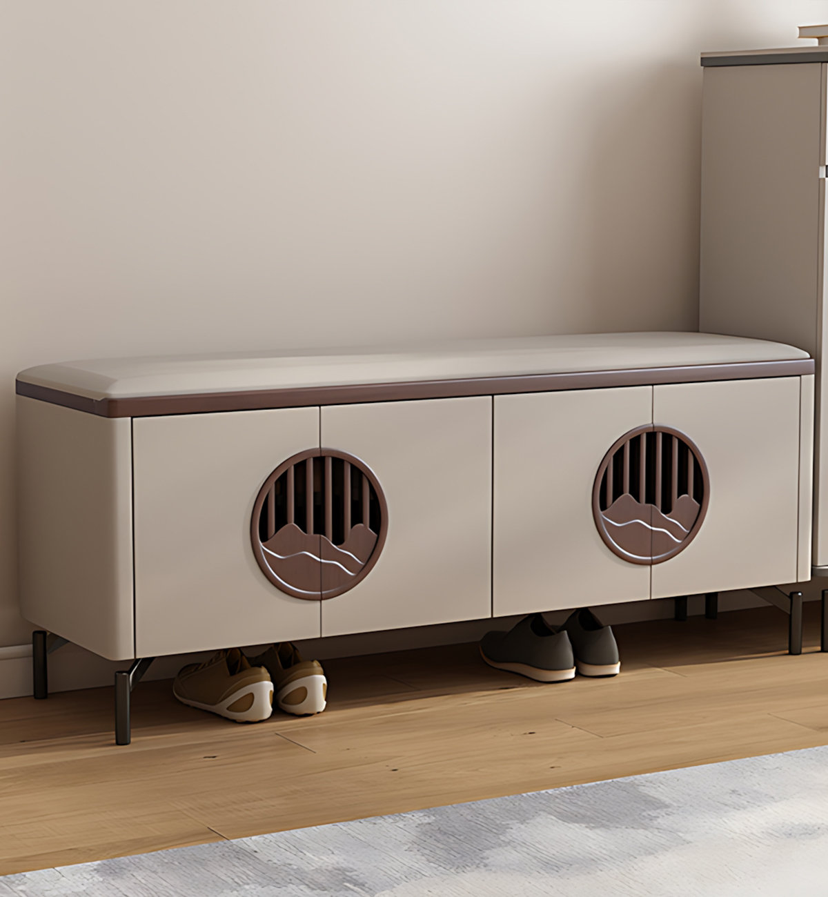 Wrought Studio™ Minimalist solid wood Neo-Chinese shoe storage bench ...