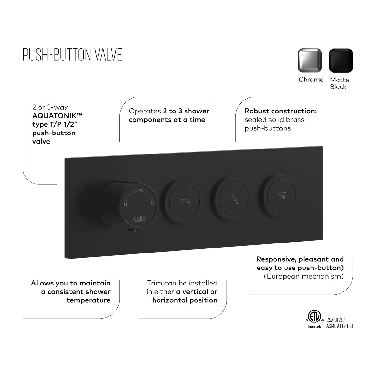 Kalia RoundOne - Thermostatic complete shower system with push-button ...