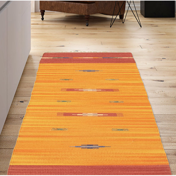 Foundry Select Handmade Flatweave Wool Red/Light Orange/Blue Rug | Wayfair