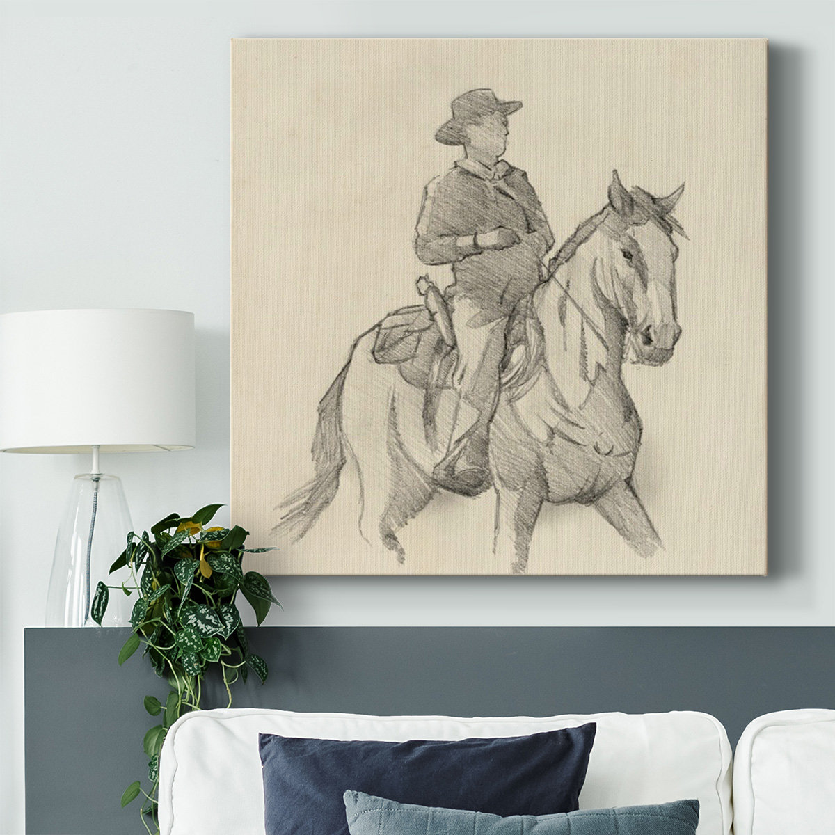 Union Rustic Western Rider Sketch I On Canvas Print | Wayfair