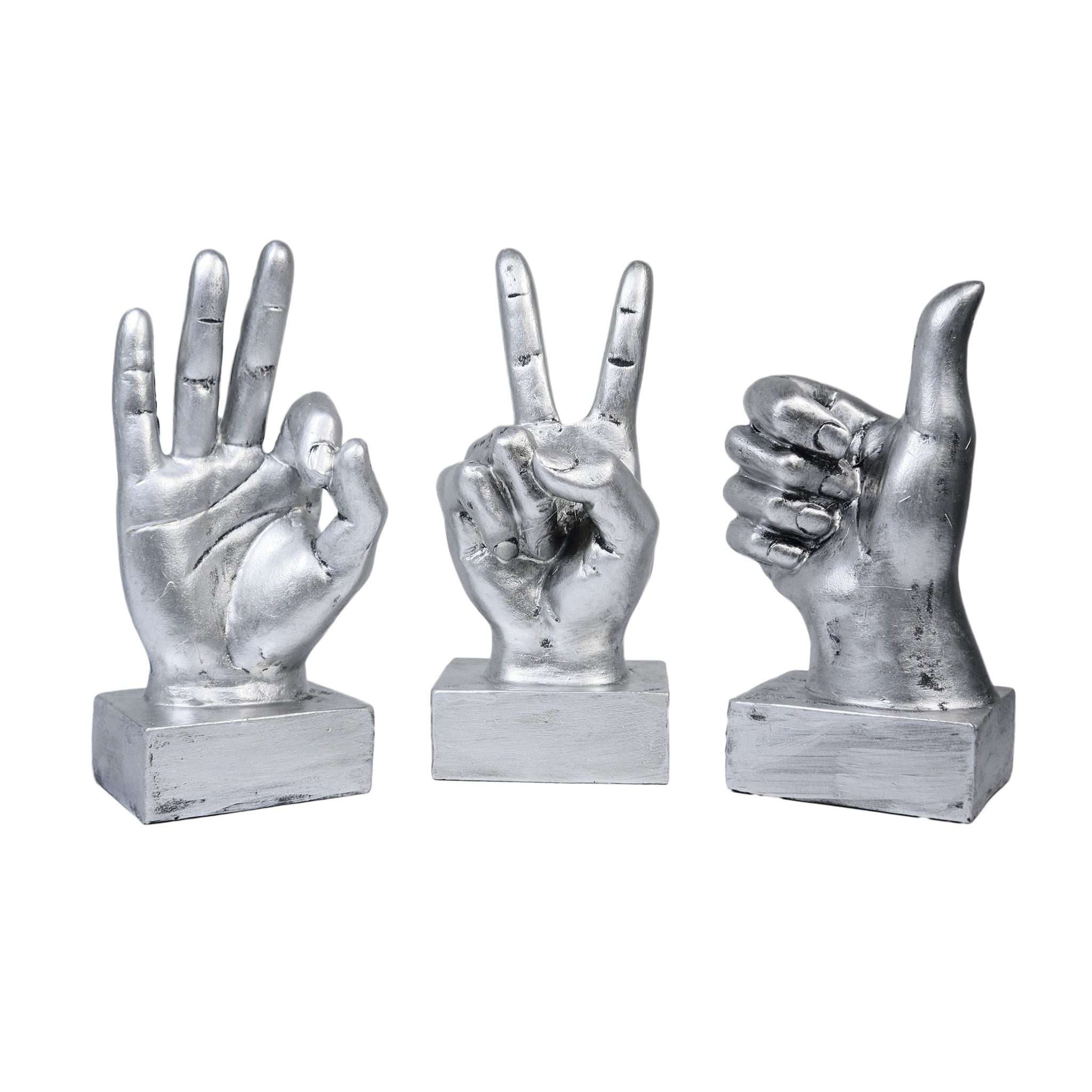 Wrought Studio 3 Pc Polyresin Hand Statues Silver Home Decor 6 inch 15 ...