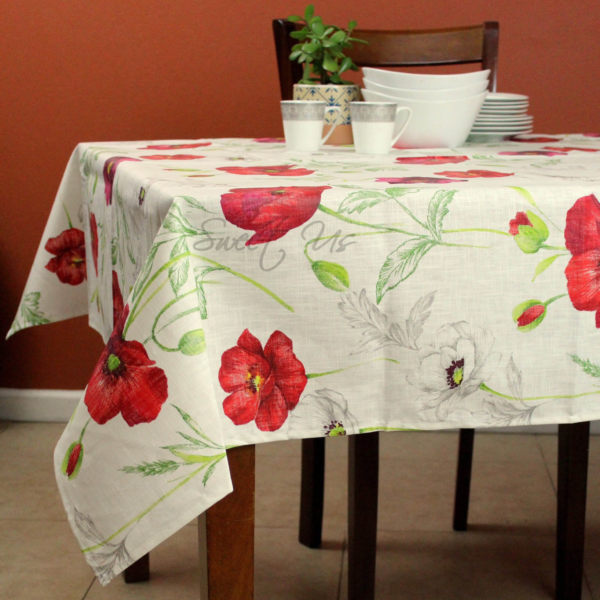 Sweet Us Wipeable Stain Resistant French Provencal Cotton Poppy Floral ...