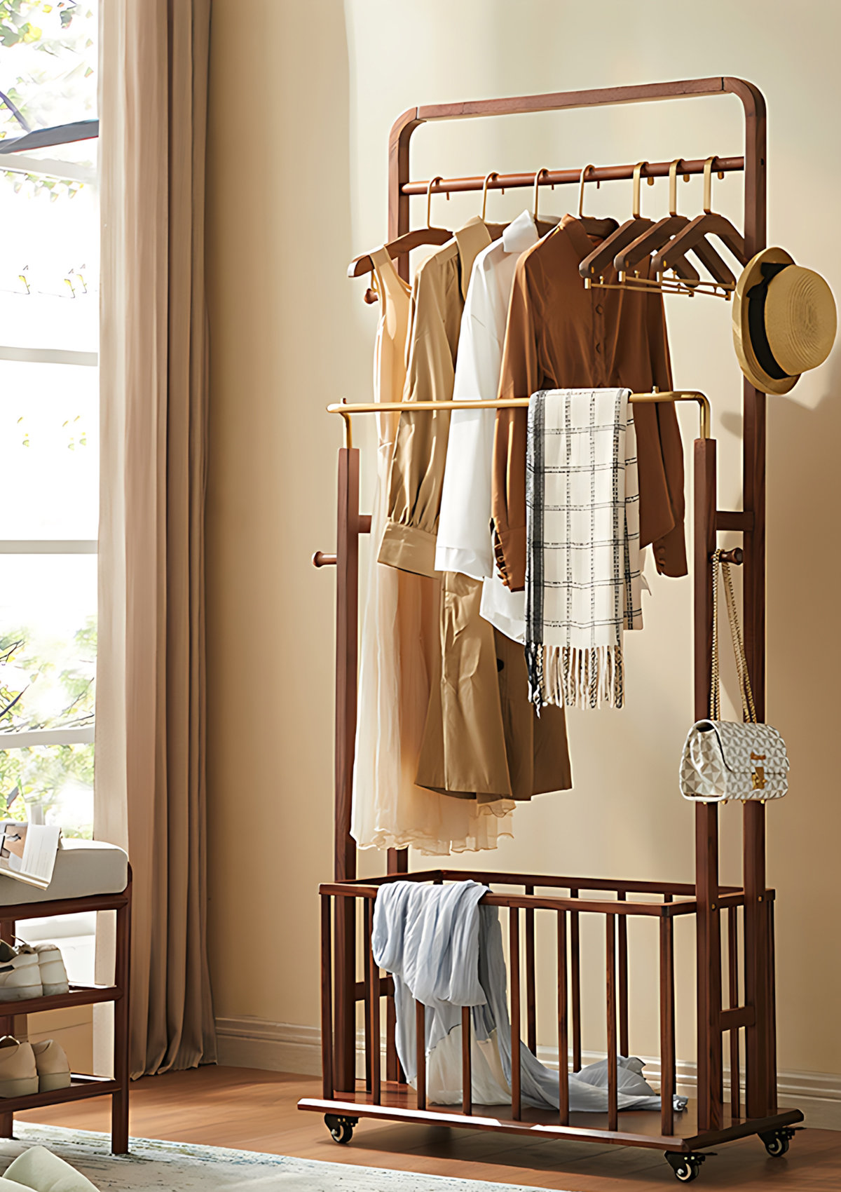 VICABY Minimalist solid wood freestanding coat rack | Wayfair