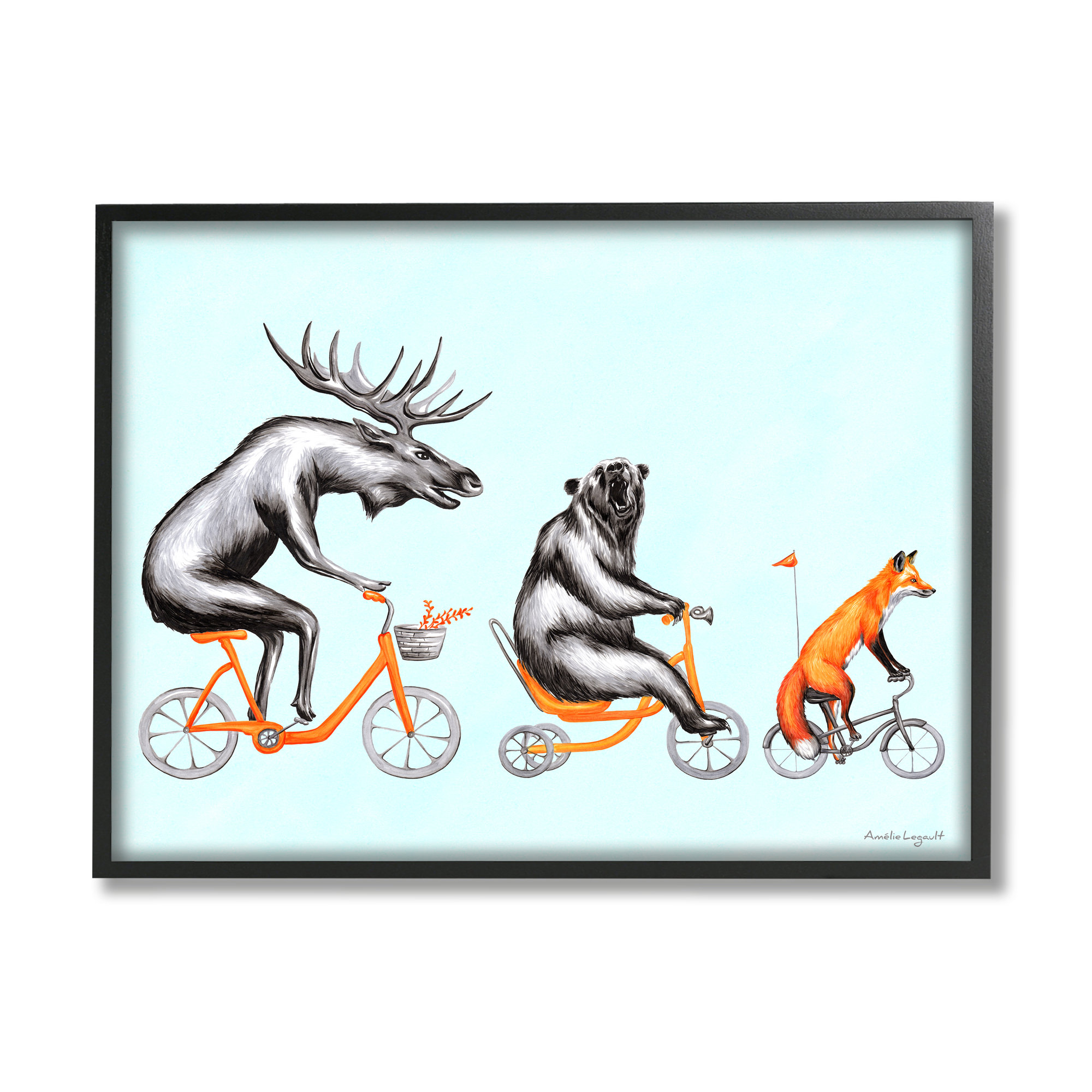 Stupell Industries Wildlife Animals Riding Bikes Moose Bear FoxGiclee ...