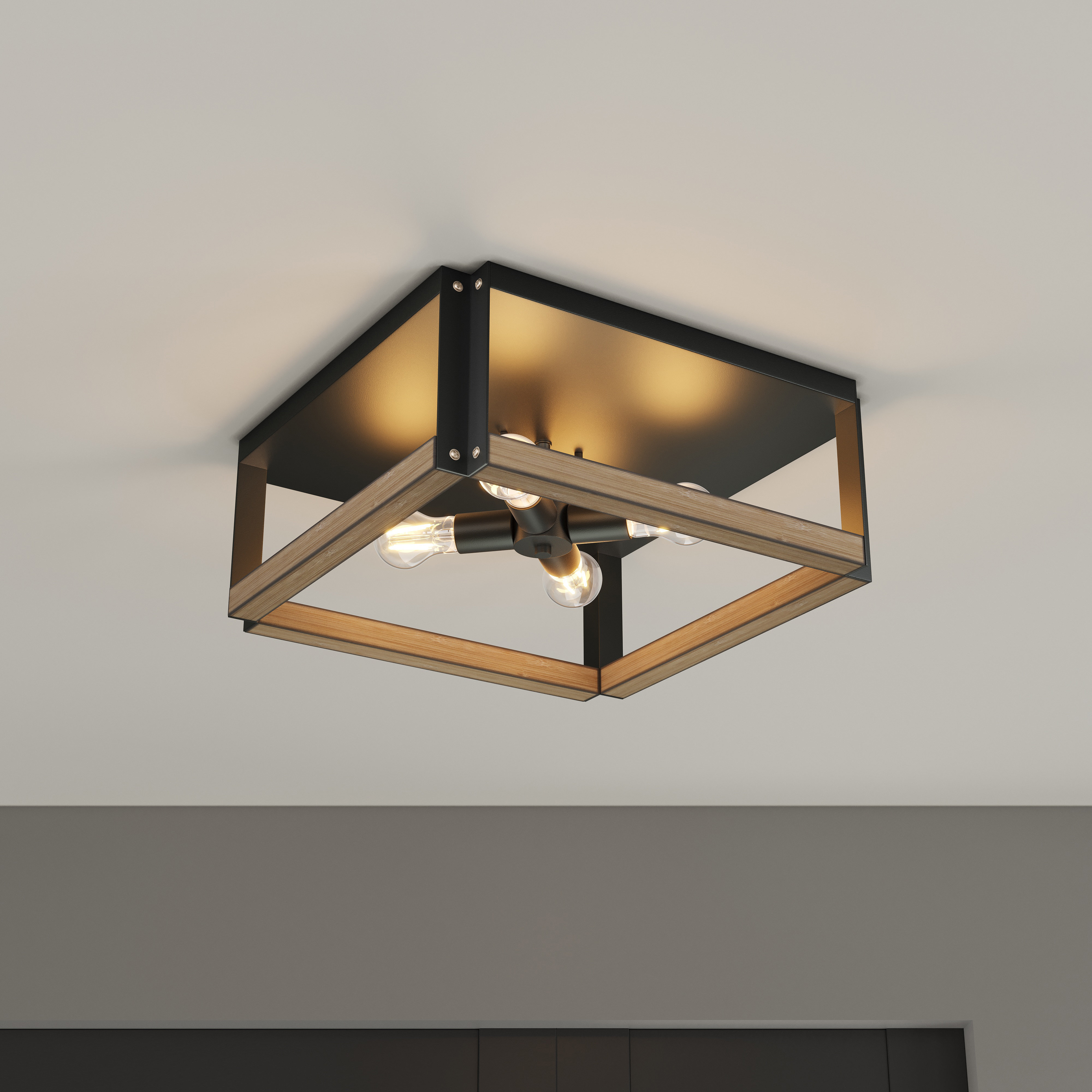 17 Stories 4-Light Bulbs Black Finished Caged Design Dimmable Flush ...
