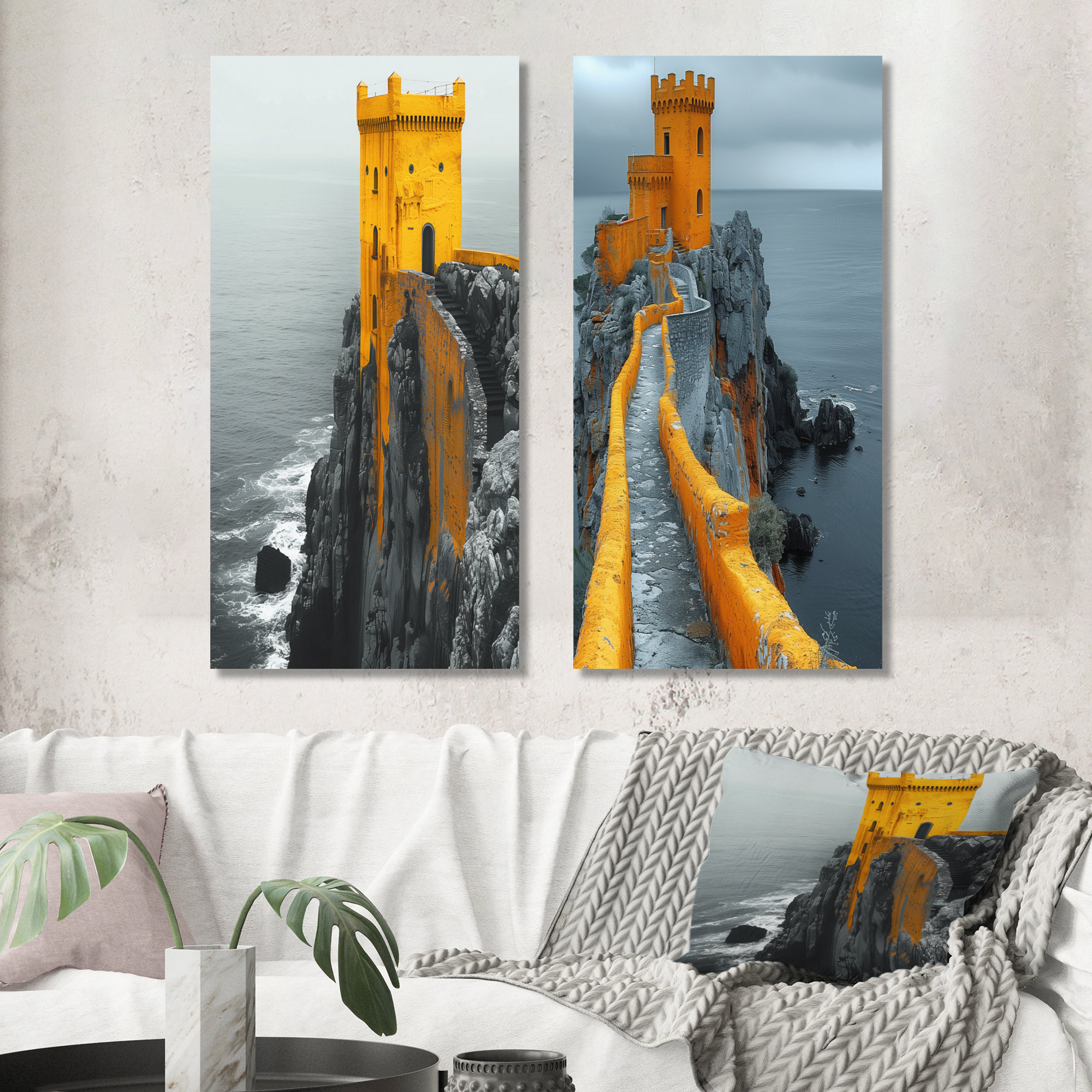 Highland Dunes Monochrome Yellow Grey Winter Coastal Castle I - Castles ...
