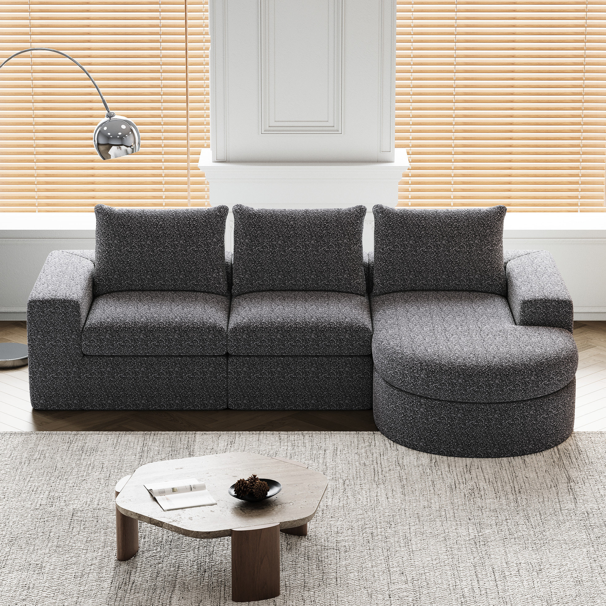 Ivy Bronx 99 - Inch Chenille, 4 Seat, L Shaped, Cloud Curved, Sectional ...