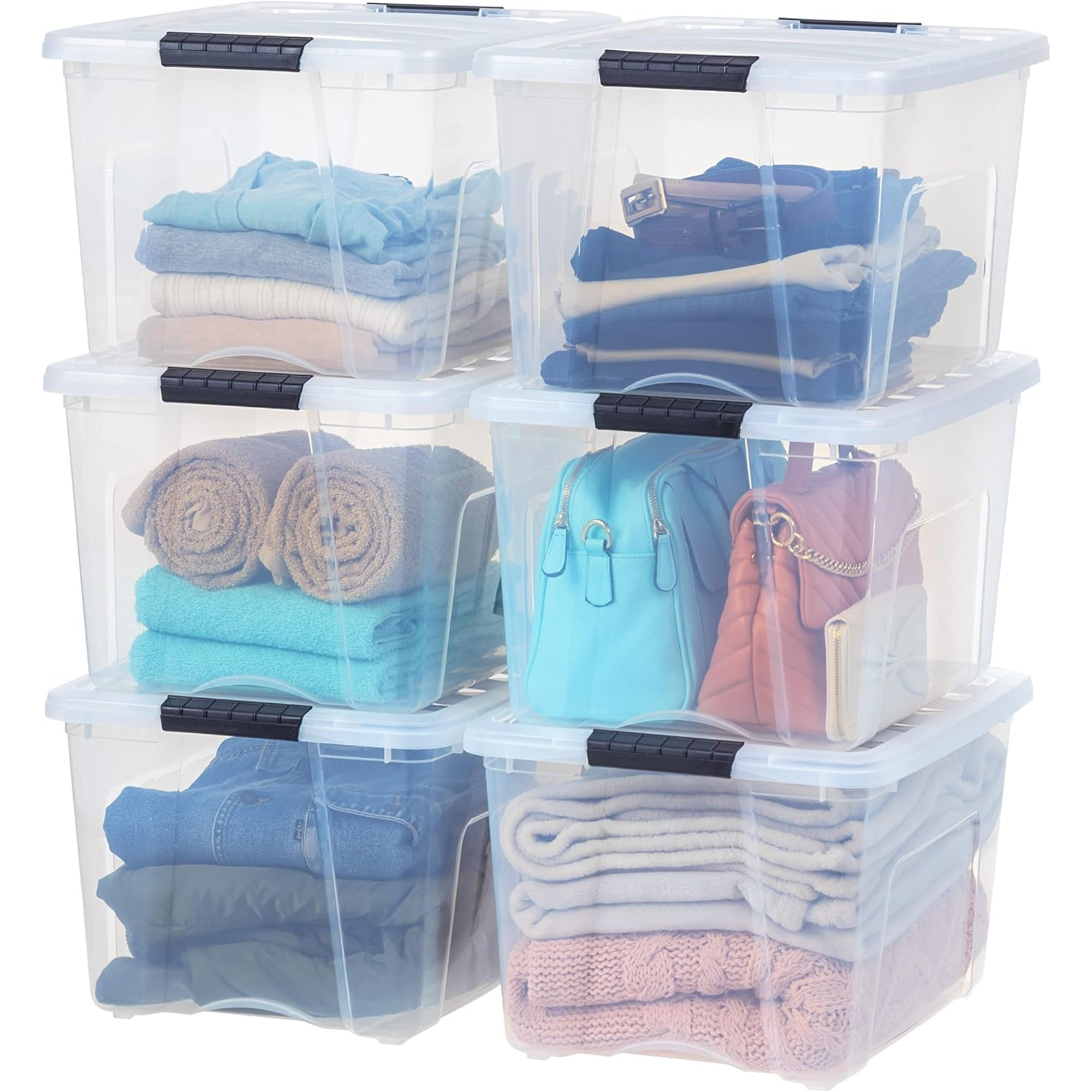 Rebrilliant 40 Qt Stackable Plastic Storage Bins With Lids, 6 Pack ...