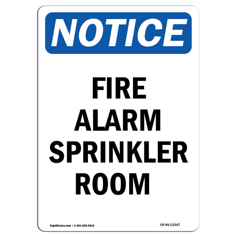 SignMission OSHA Notice - Fire Alarm Sprinkler Room Sign | Heavy Duty ...