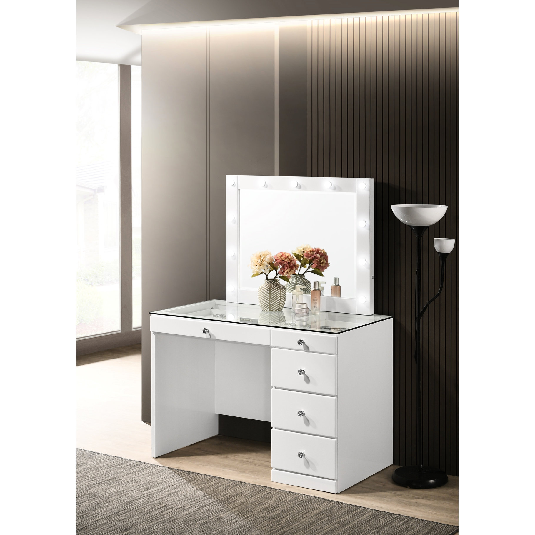 Hokku Designs Bedroom Makeup Vanity Table Of Style In White With 5 ...
