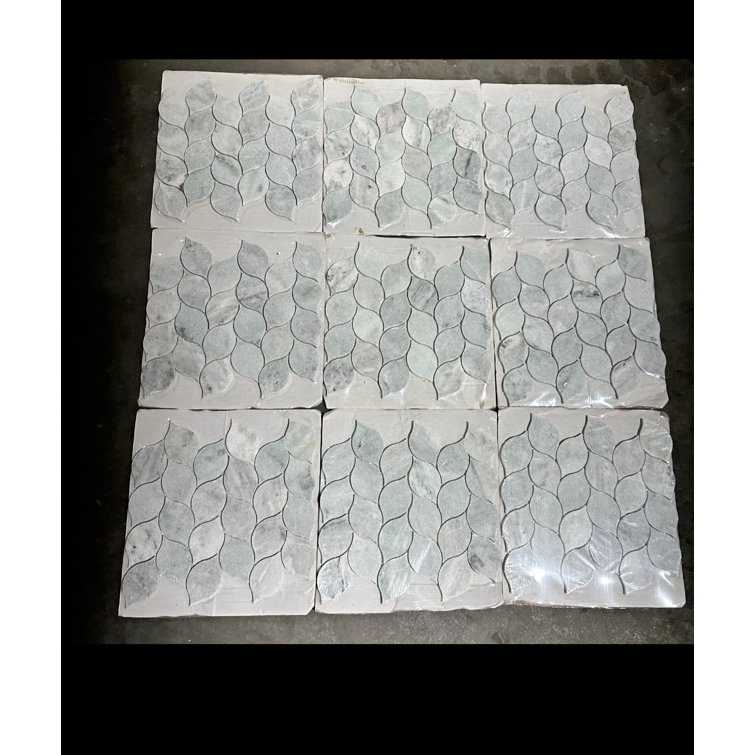 Tileville 12" x 13" Premium Ming Grey Marble Leaf Pattern Mosaic Wall ...