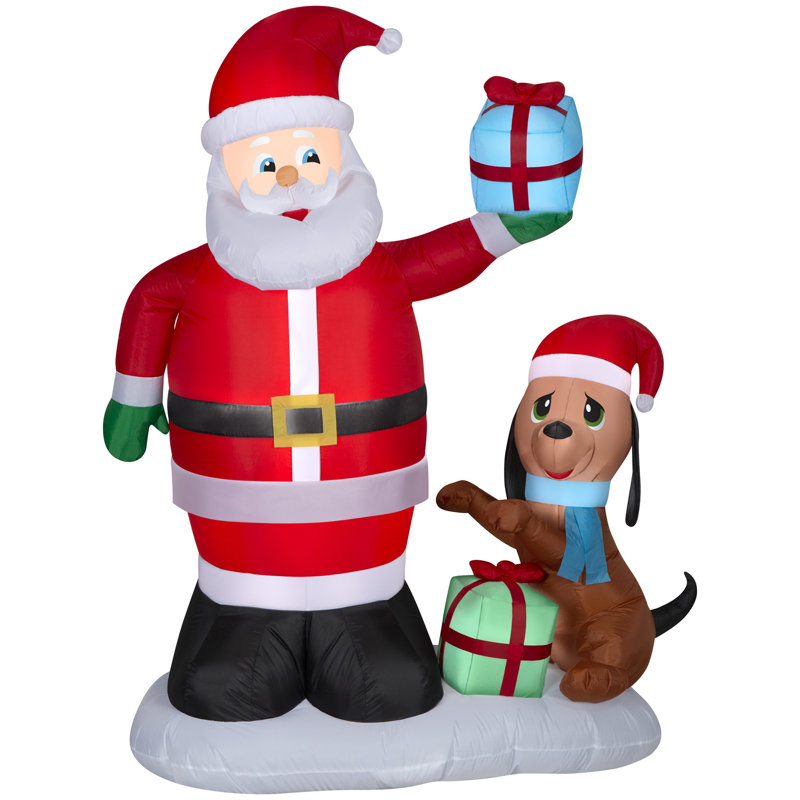 The Holiday Aisle® Animated Christmas Inflatable Santa and Puppy | Wayfair