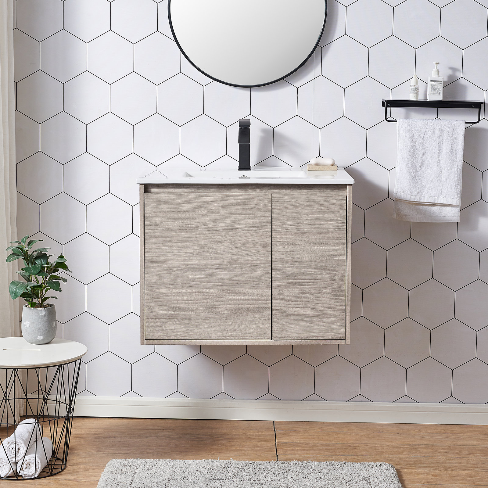 Ebern Designs 30" Danube Oak Rustic Wall Mounted Single Bathroom Vanity ...