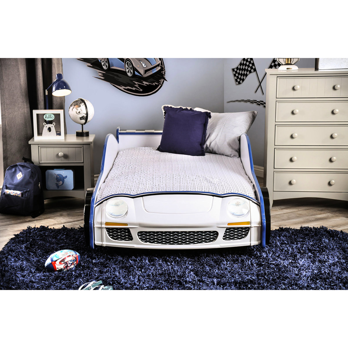 Alwyn Home Modern Twin Bed Featuring Race Car Style, Led Lights On ...