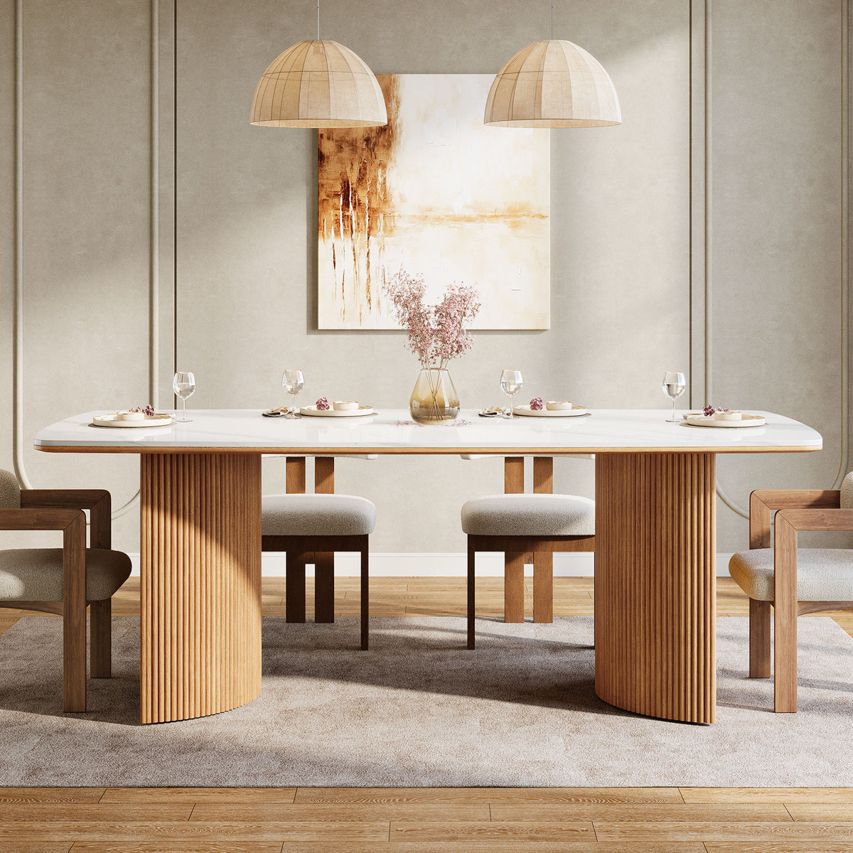 Ivy Bronx 78.7" Sintered Stone Dining Table, Luxury White Marble ...