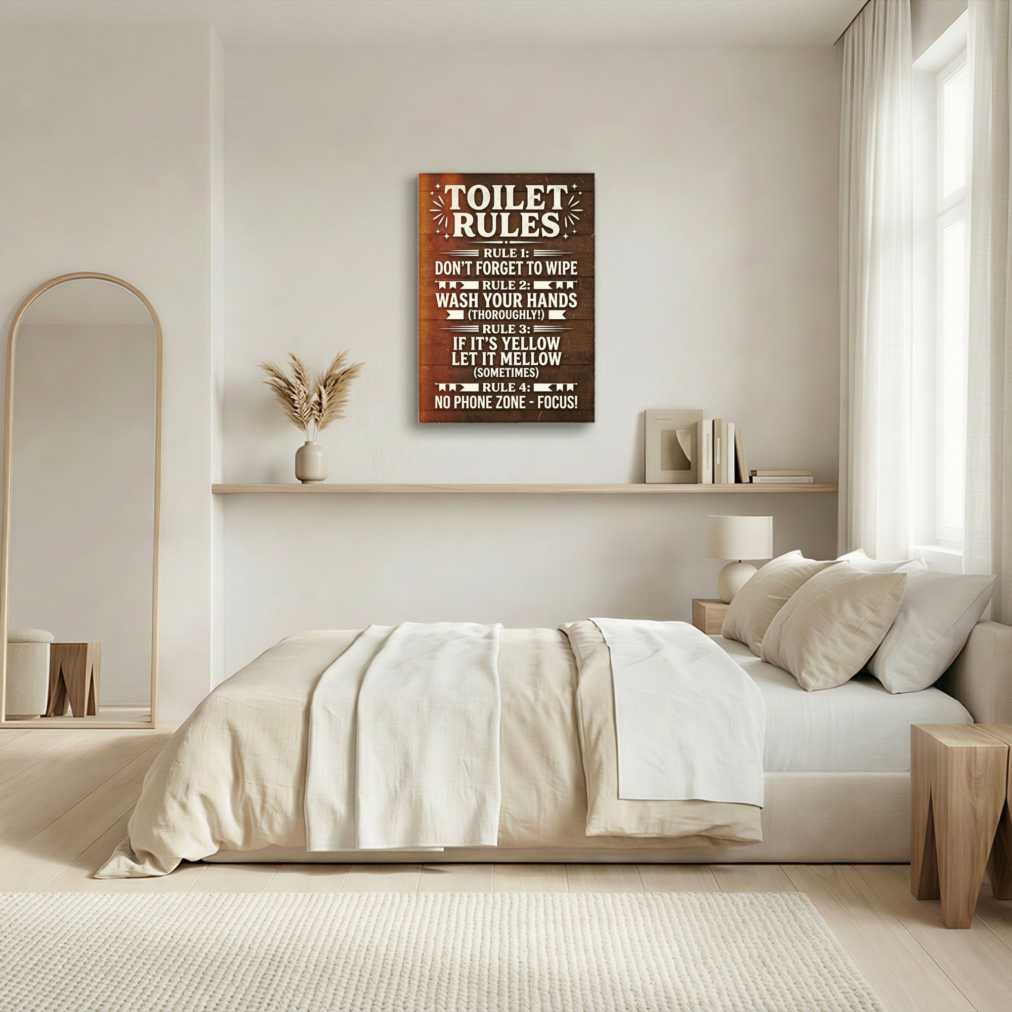 Winston Porter Toilet Rules Wooden Sign Canvas Wrapped Wall Art Rustic ...