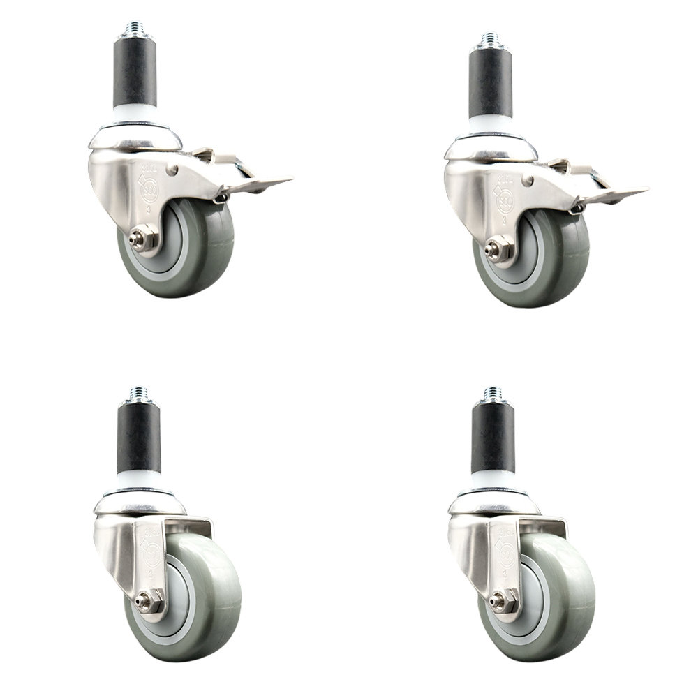 Service Caster Poly Swivel Expanding Stem Caster Set with 2 Lock Brake ...