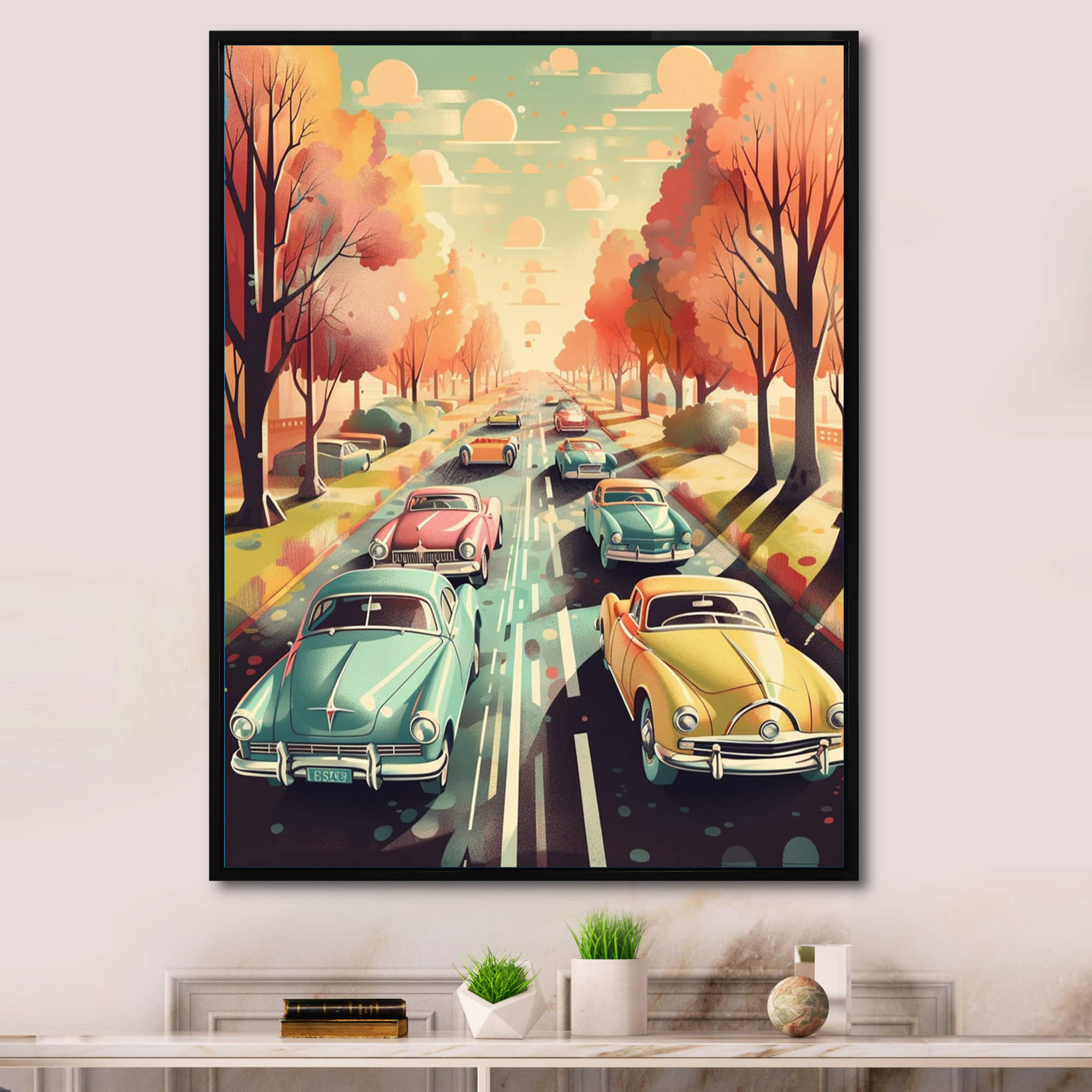 Red Barrel Studio Green And Red Retro Roadsters - Retro Car Wall Art ...