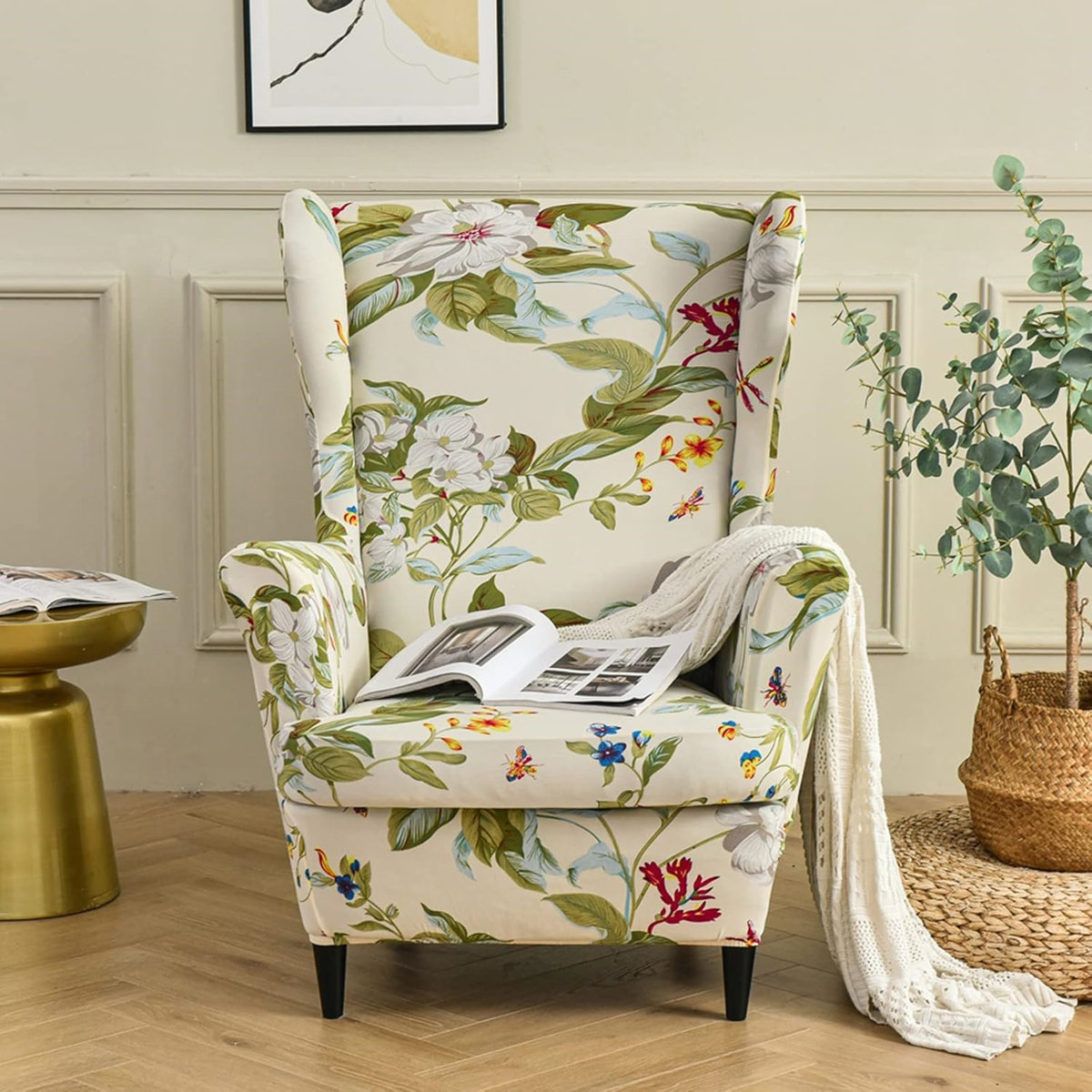 17 Stories Wingback Chair Cover,110H X 80W X 92D CM,Multicolored ...