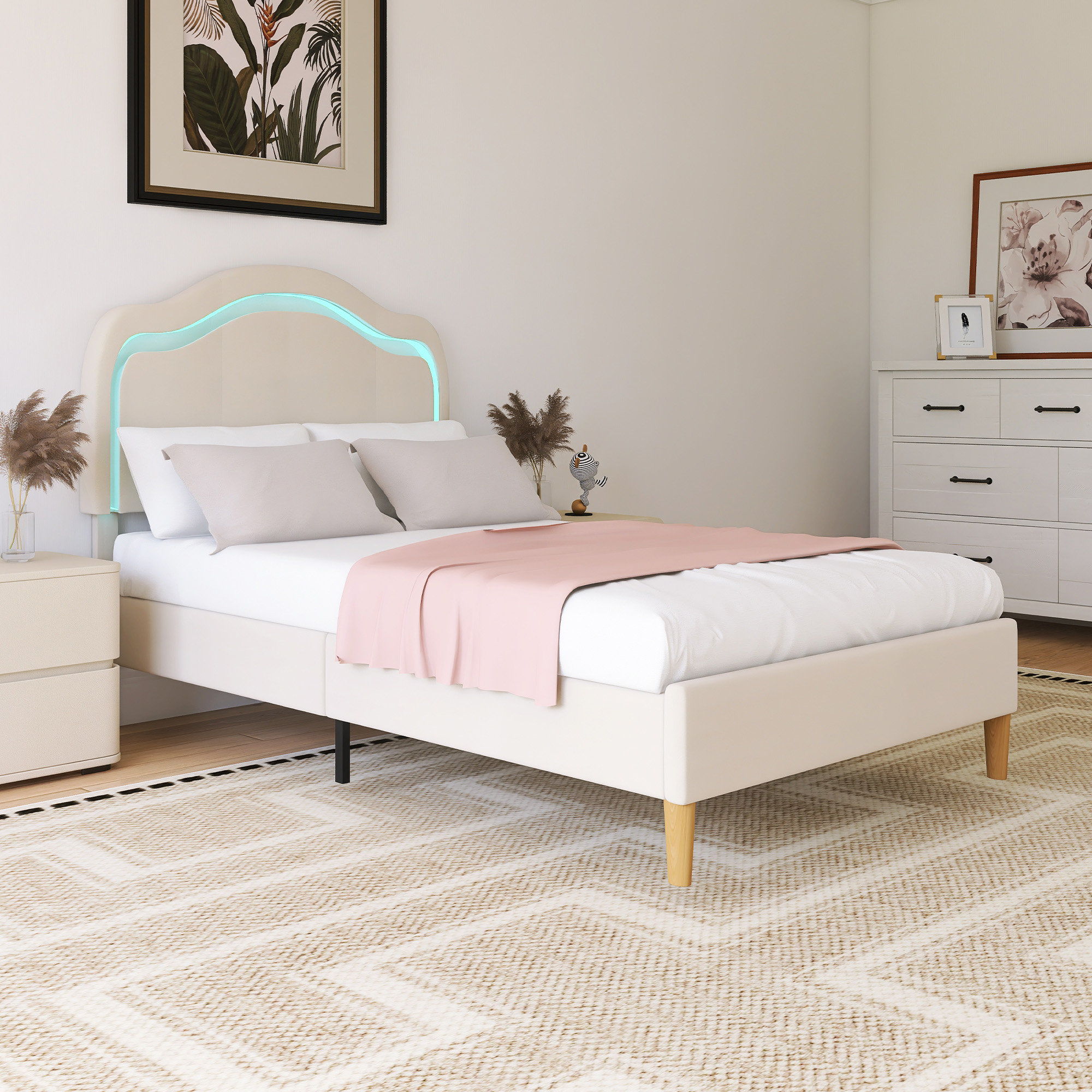 Staykiwi Velvet Upholstered Smart LED Bed Frame | Wayfair
