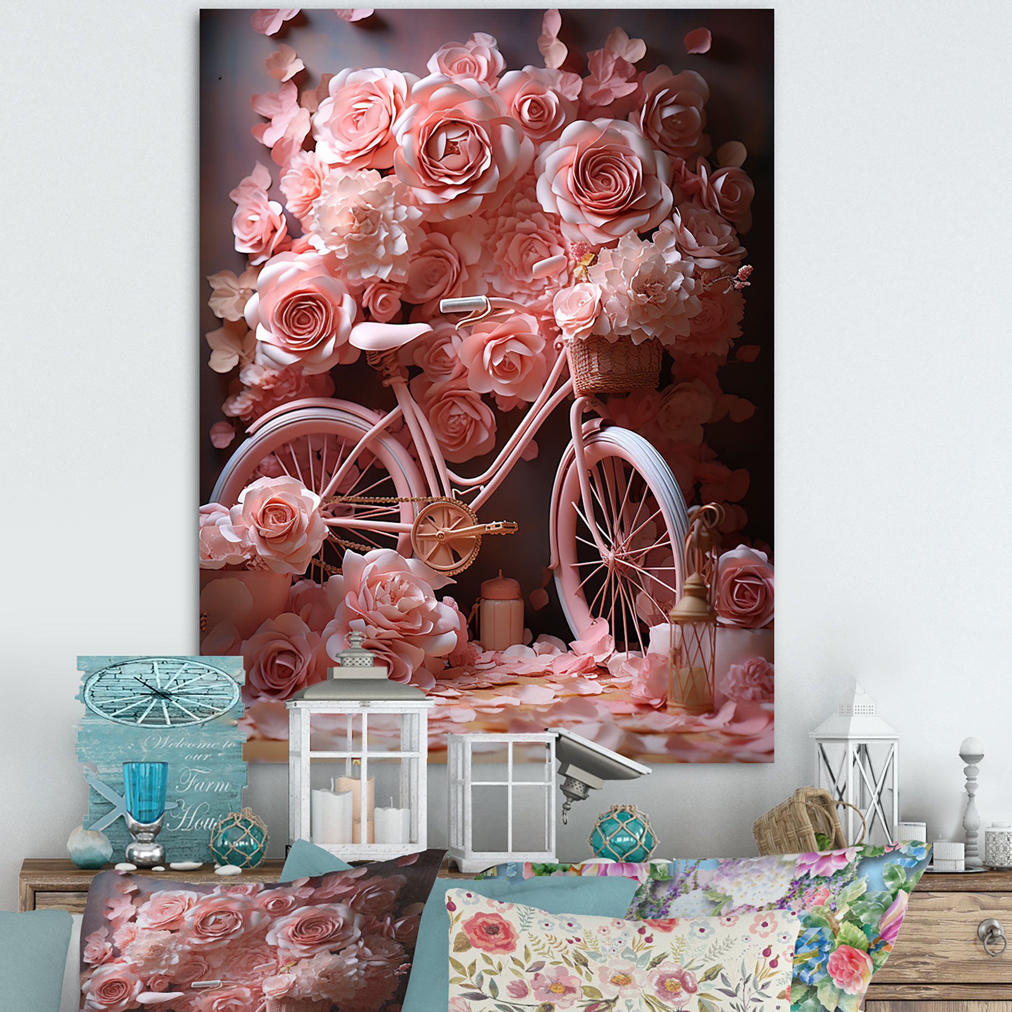 Design Art Bicycle Rose Reverie - Bicycle Canvas Wall Art - Wayfair Canada