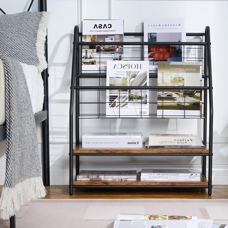 17 Stories Magazine Holder Floor,2-Tier Metal Magazine Racks, Newspaper ...