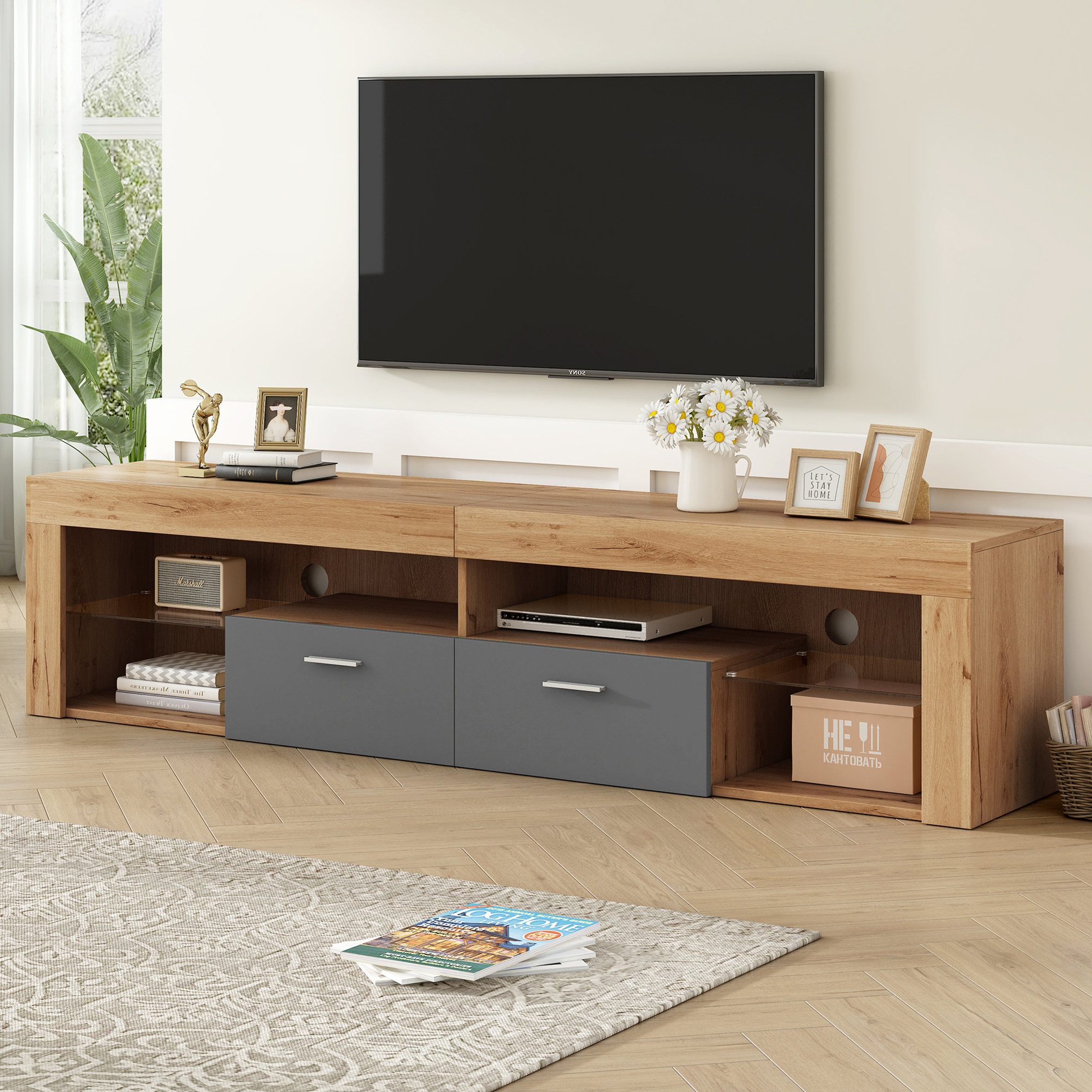 Wrought Studio™ TV Stands For Tvs Up To 80'', LED Light Entertainment ...