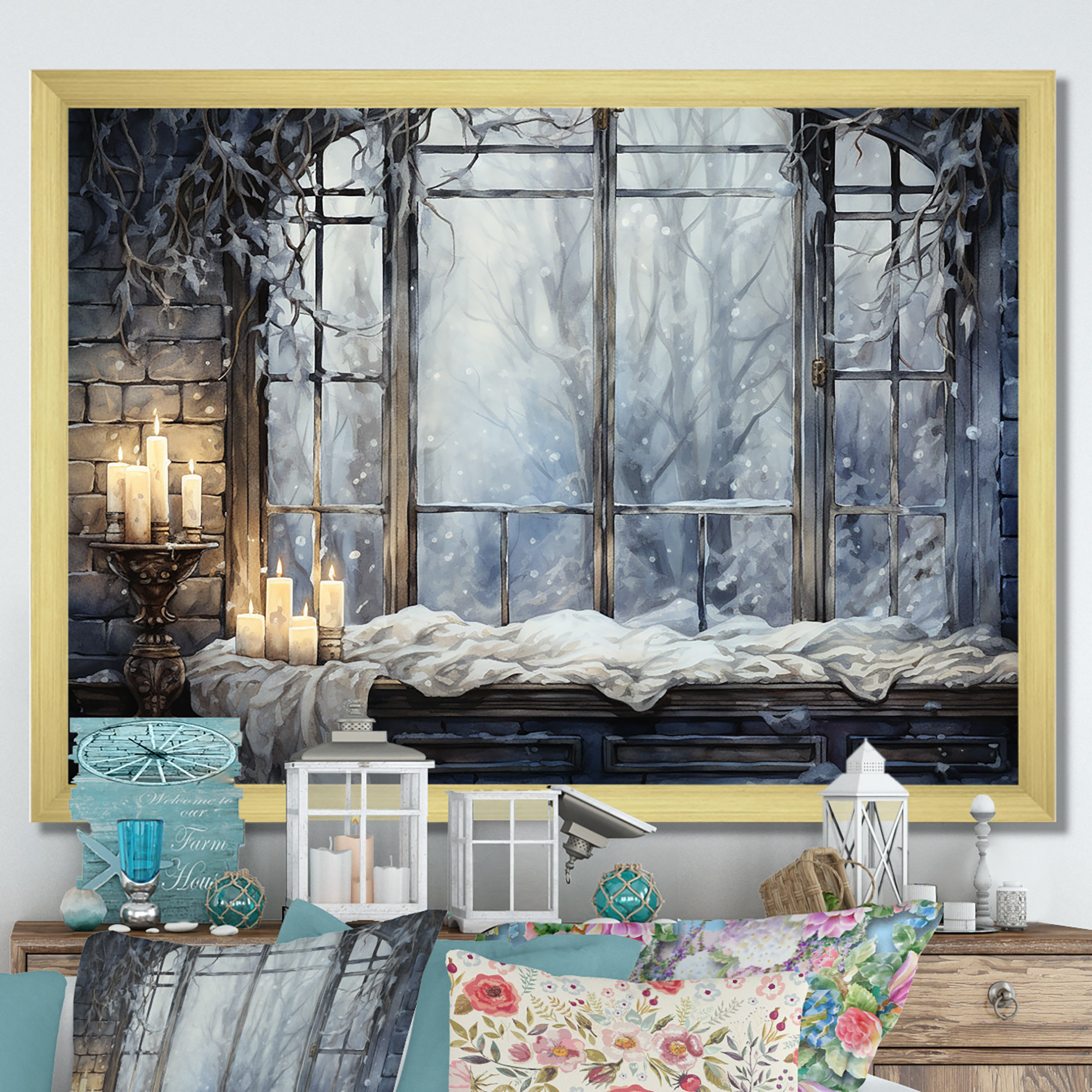 Winston Porter White And Grey Antique Countryside Window Charm ...