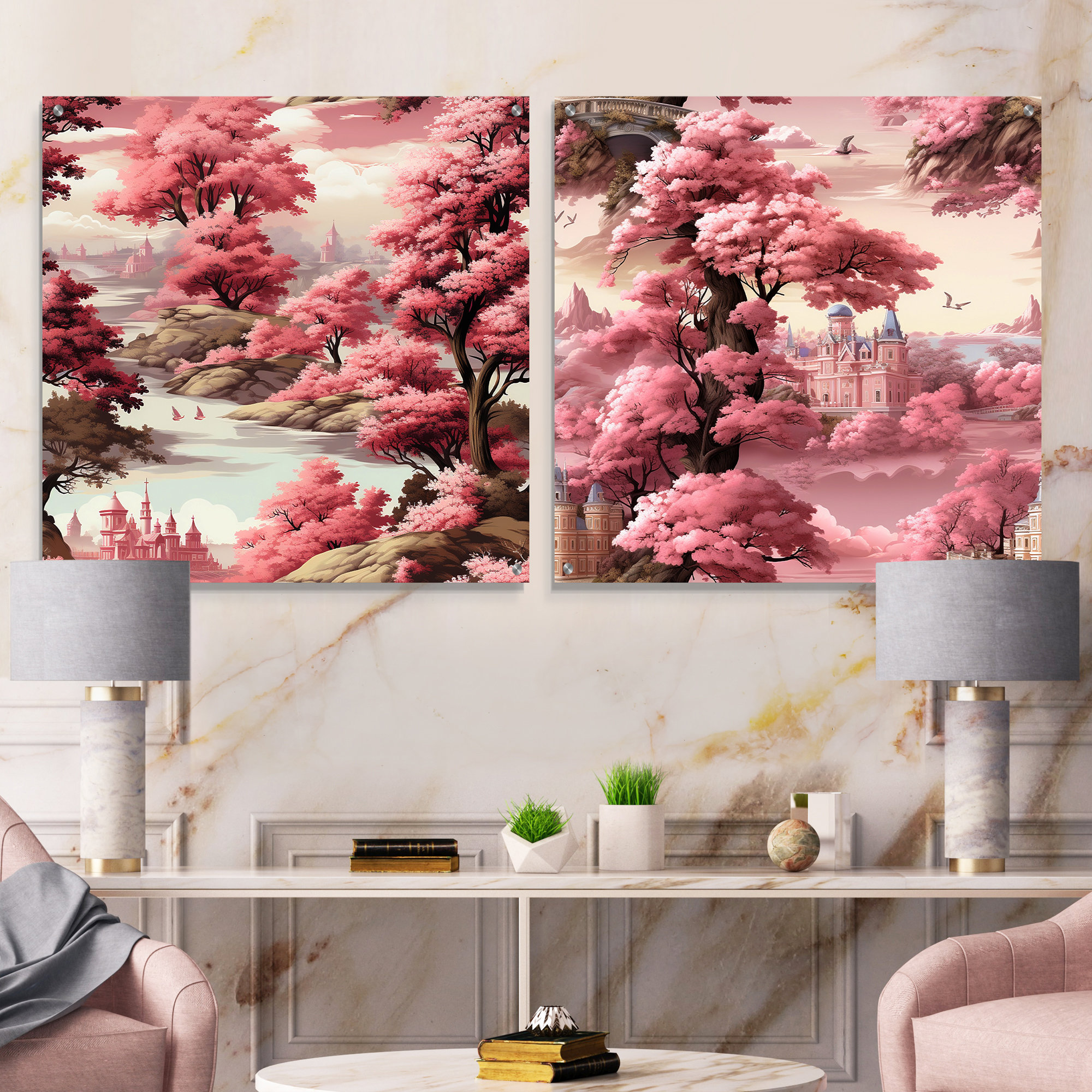 Design Art Toile Tales Victorian Castle Pattern - Floral Acrylic Wall ...