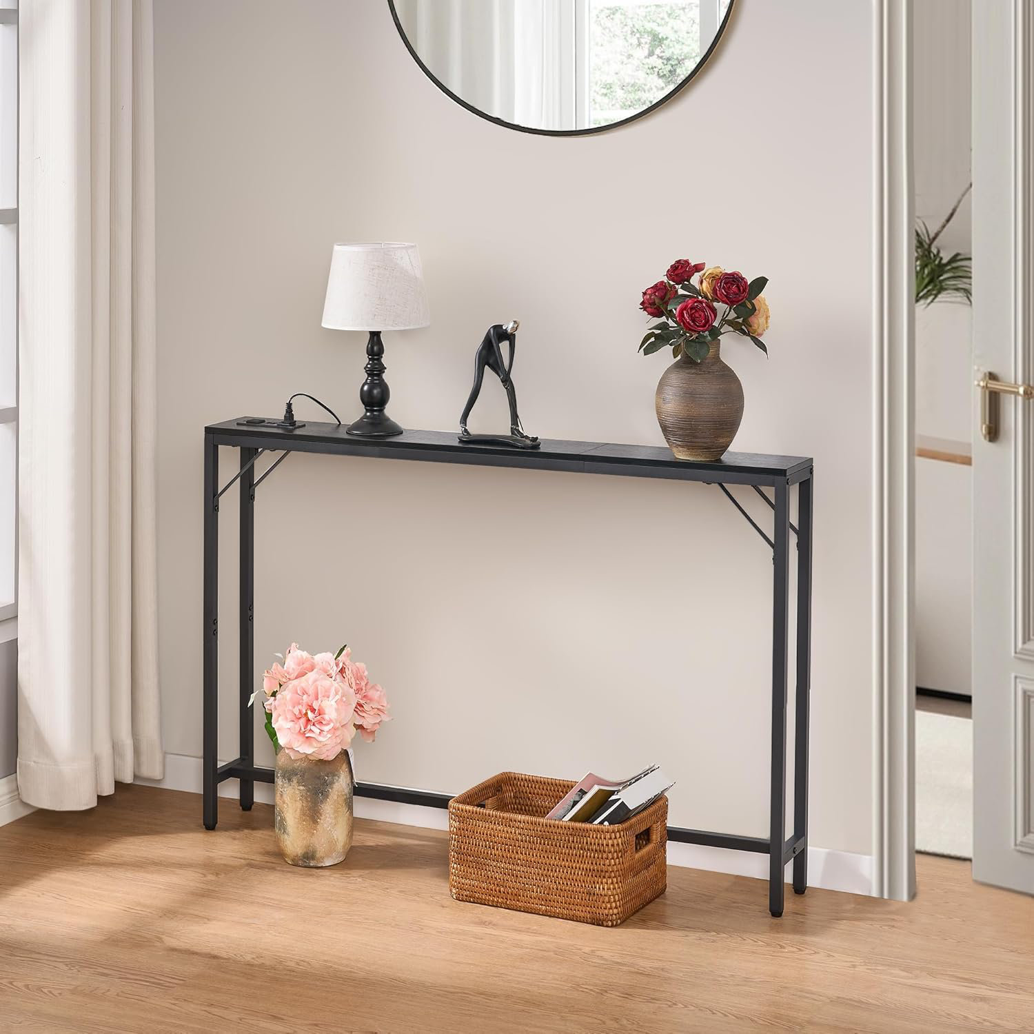 Ebern Designs 5.9" Narrow Console Sofa Table With Power Outlets & USB ...