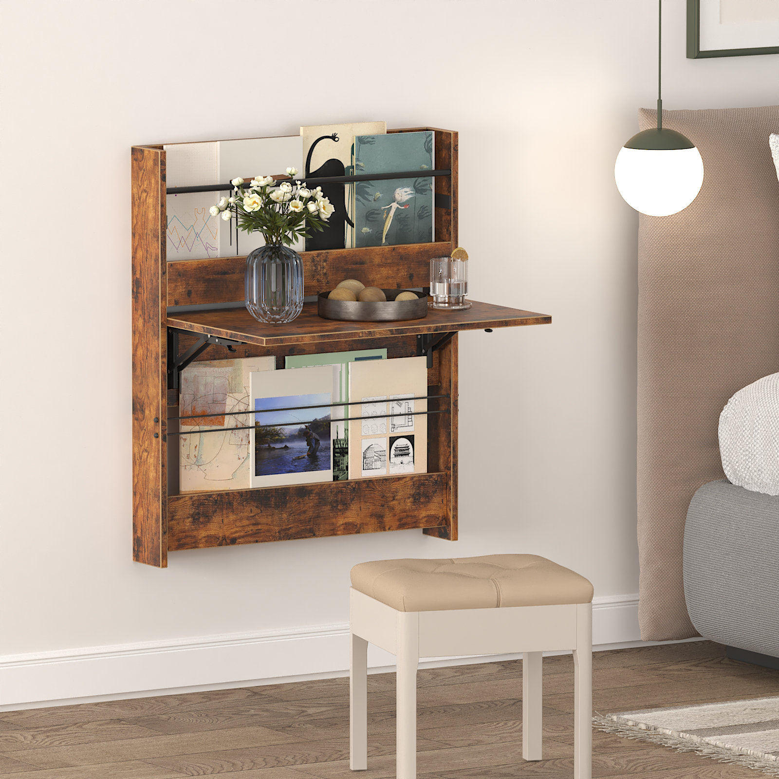 Ebern Designs Wall Mounted Desk Folding Wall Table Floating Desk Space ...