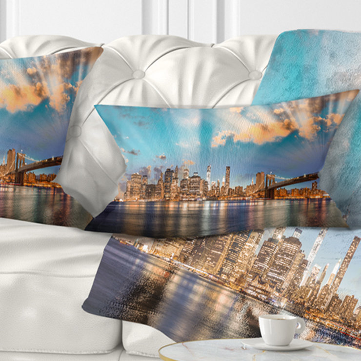 Design Art Dramatic Sky over Manhattan City Cityscape Lumbar Pillow ...