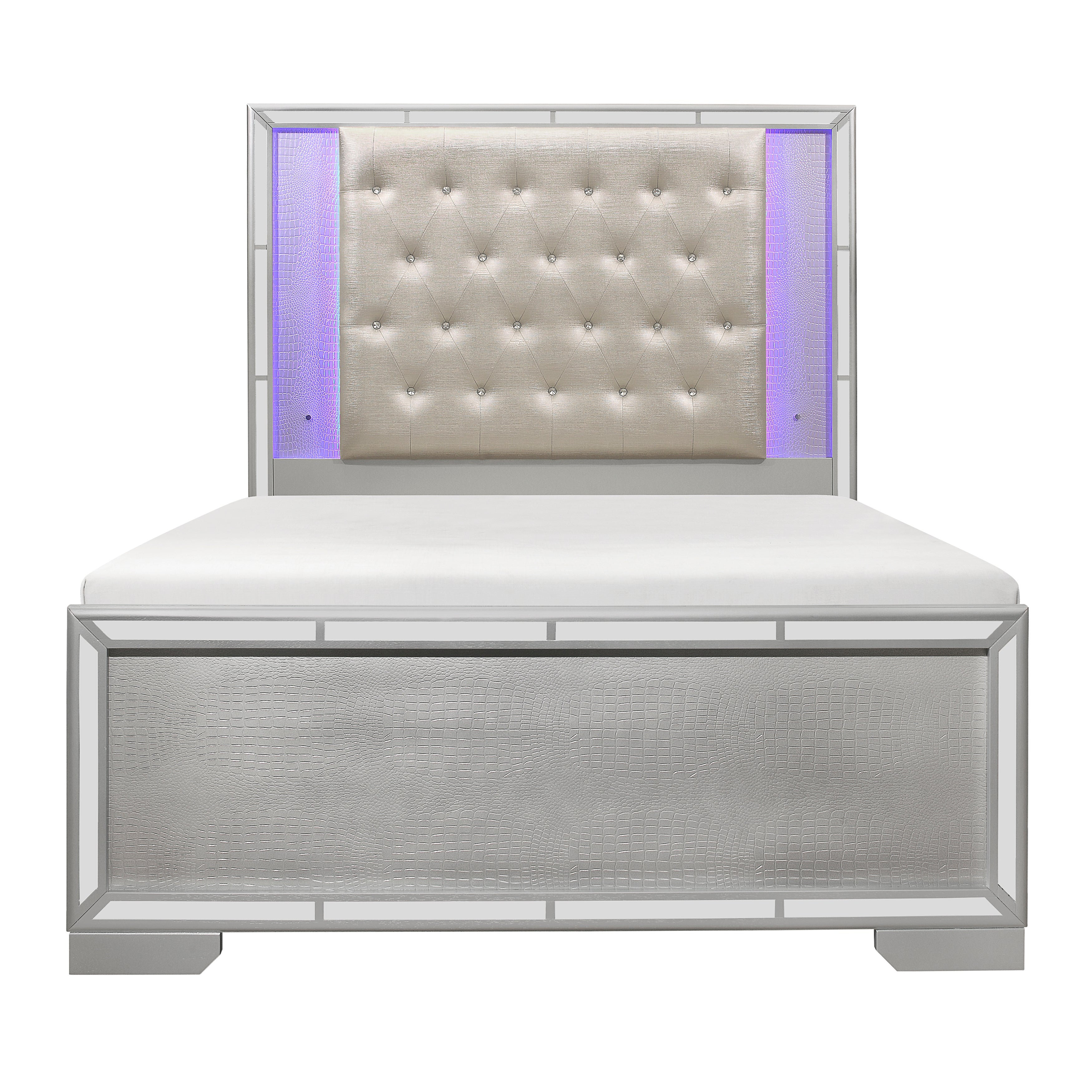 Everly Quinn Aveline Silver King LED Upholstered Panel Bed | Wayfair