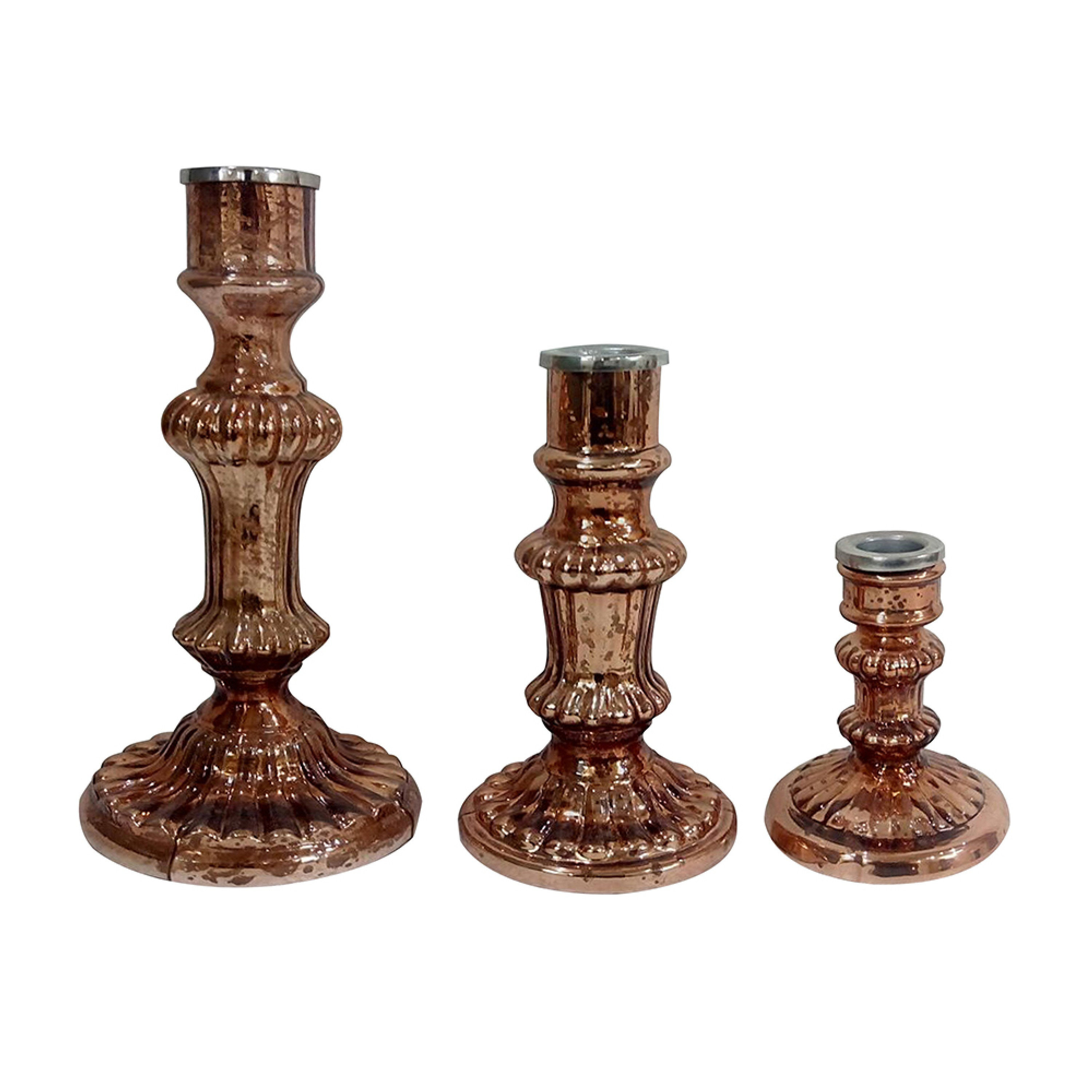 Benjara Lemu Luminary Treasures Candle Holder Set Of 3, Copper Ornate ...
