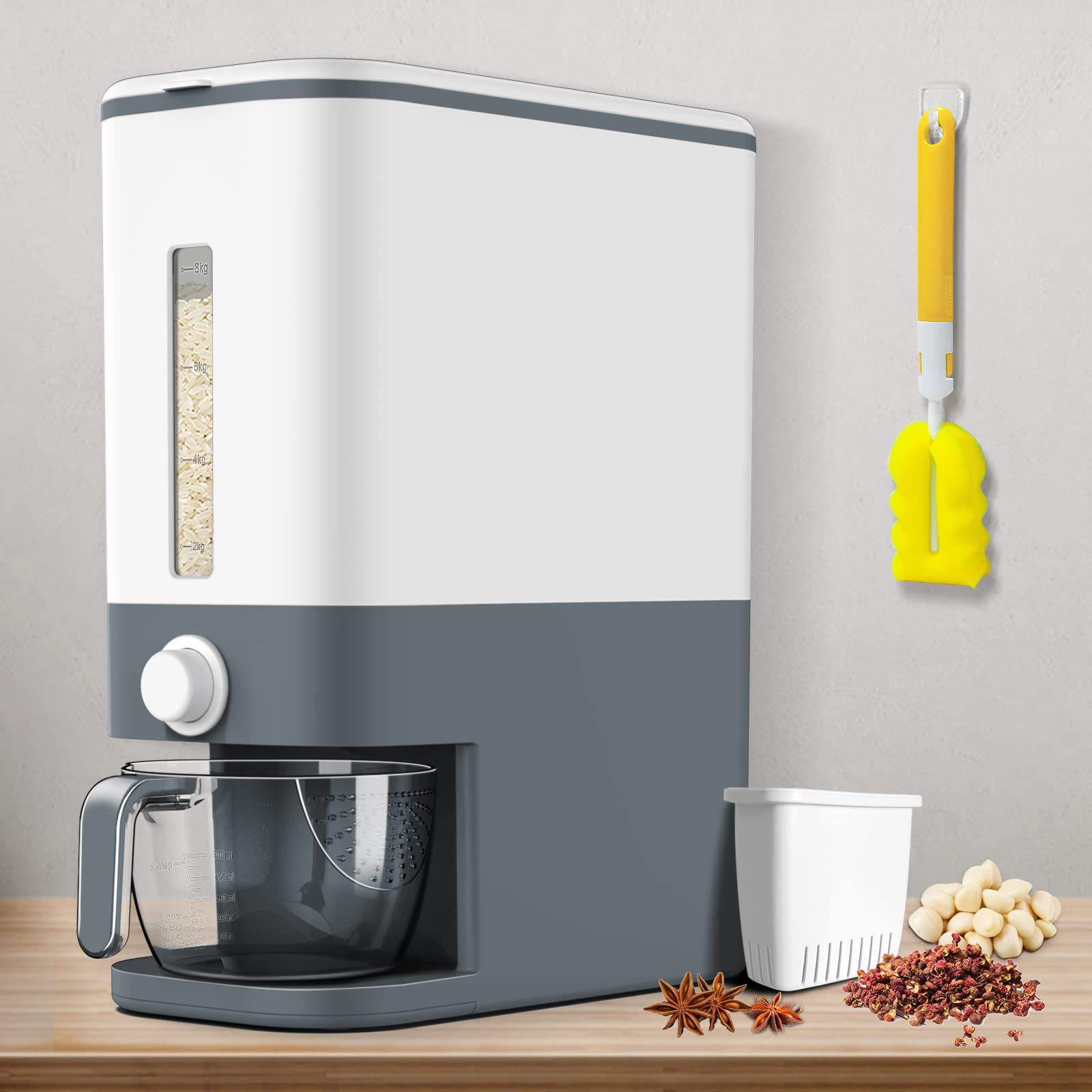Prep & Savour Rice Dispenser, 22-25 Lbs Rice Container With Measuring ...