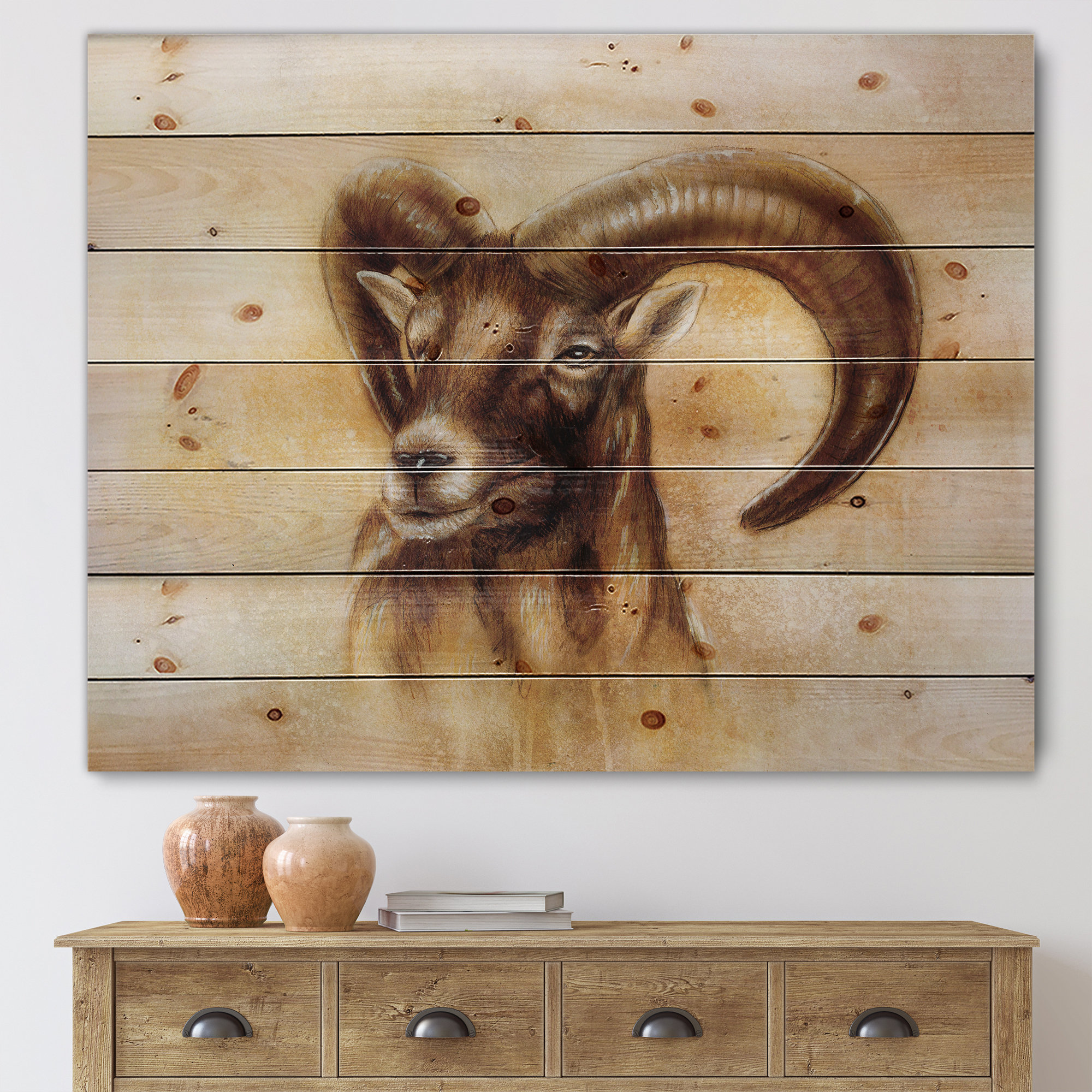 East Urban Home Portrait Of Wild Ram With Mighty Horns I - Modern Print ...