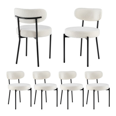 George Oliver Sherpa Fabric Upholstered Dining Chairs Set With Backrest ...