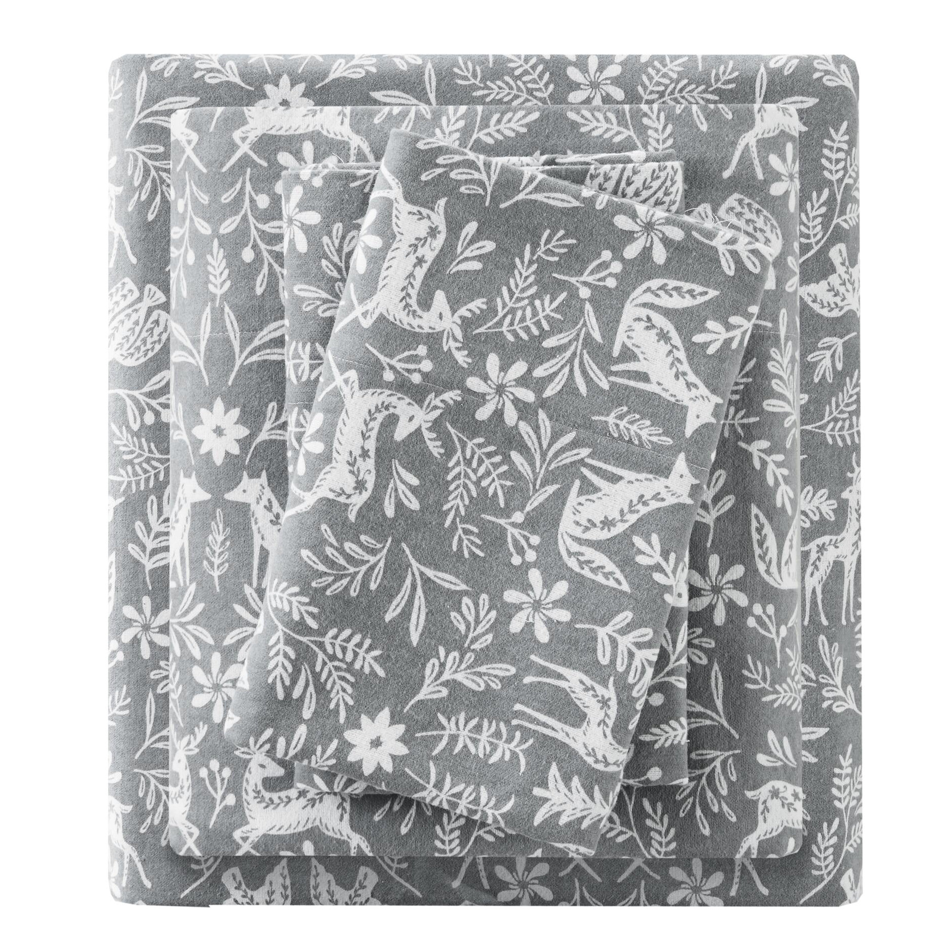 StoneStory 4 Pcs Full Sheet - Winter Fauna Print, 100% Cotton Flannel ...