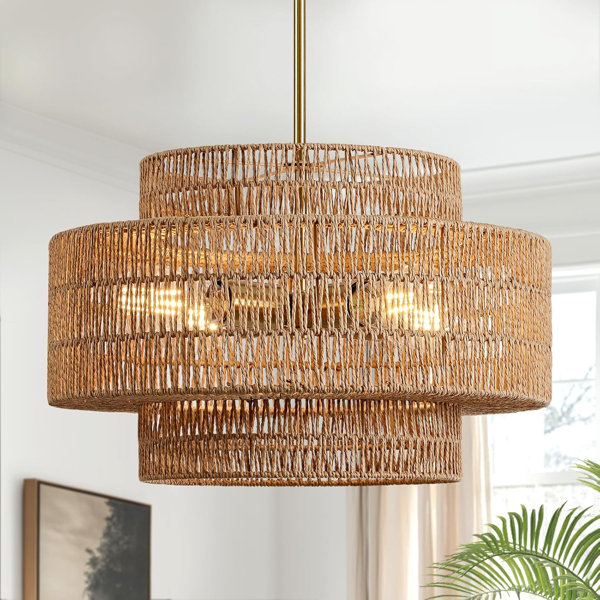 Bay Isle Home Boho Rattan Chandelier Light Fixture, Hand Woven ...