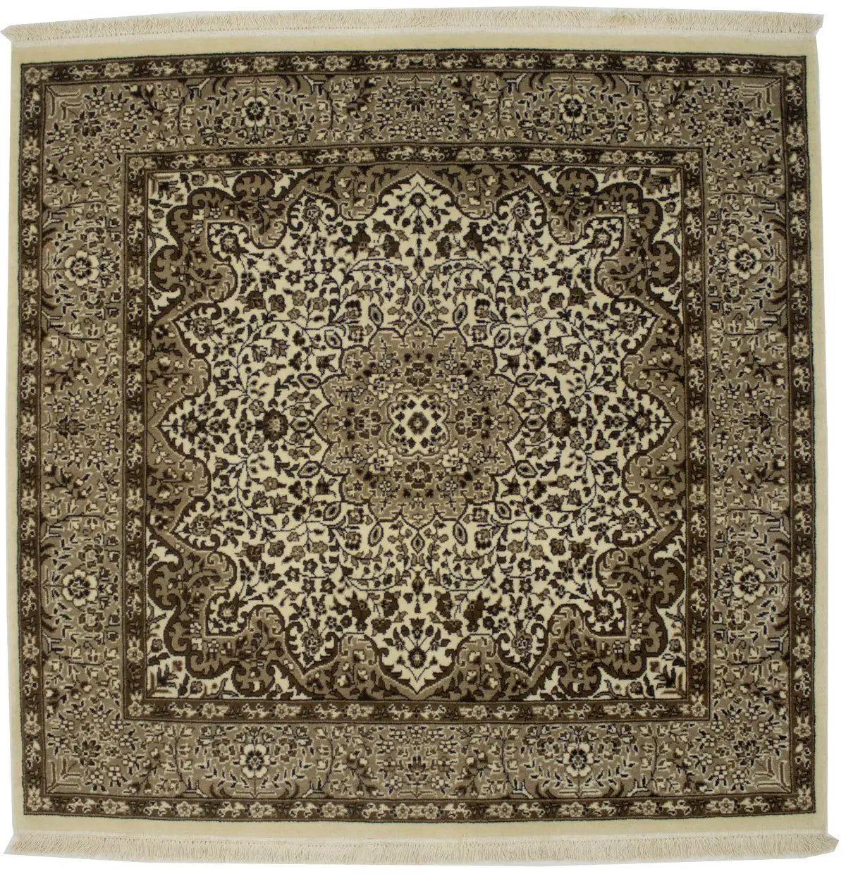 Bloomsbury Market Cream Floral Kirman 5x5 Oriental Square Rug | Wayfair