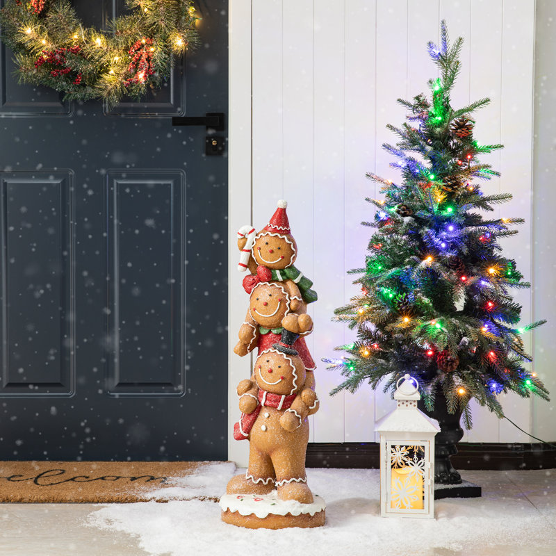 The Holiday Aisle® 29.25"H Christmas MGO Stacked Gingerbread Man Porch ...