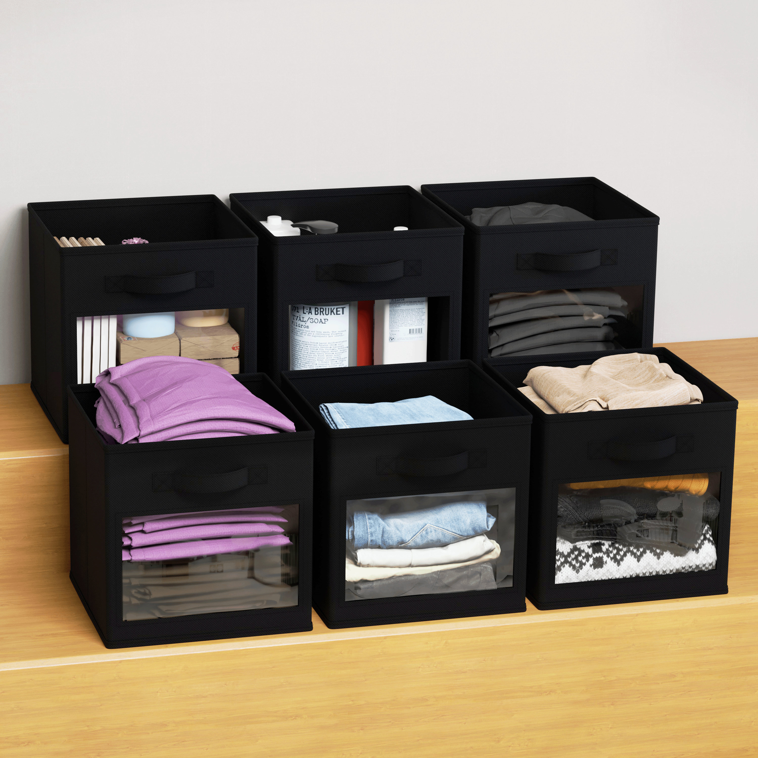 SpaceAid 6 Pack Cube Storage Bins with Clear Window, Foldable Fabric ...