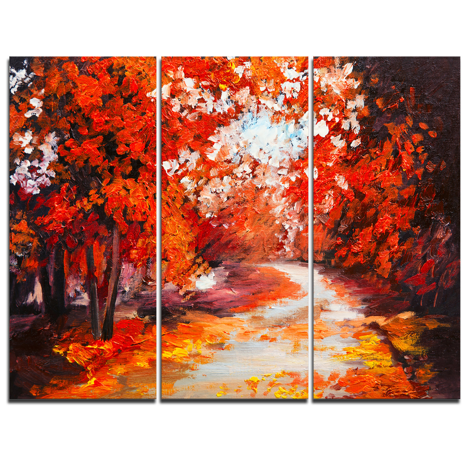 Design Art Forest in the Fall - 3 Piece Painting Print on Wrapped ...