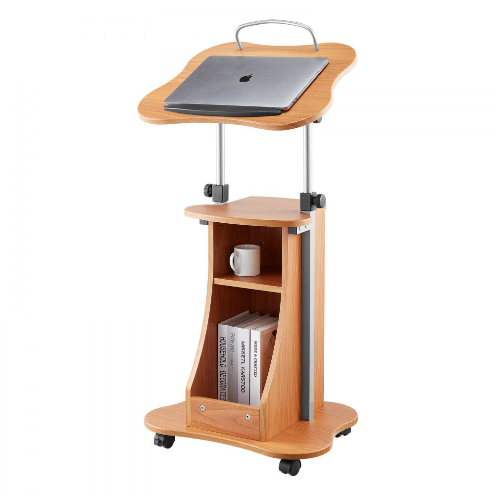 VEVOR Podium Stand 43 in Wooden Lectern with Lockable Wheels Storage ...