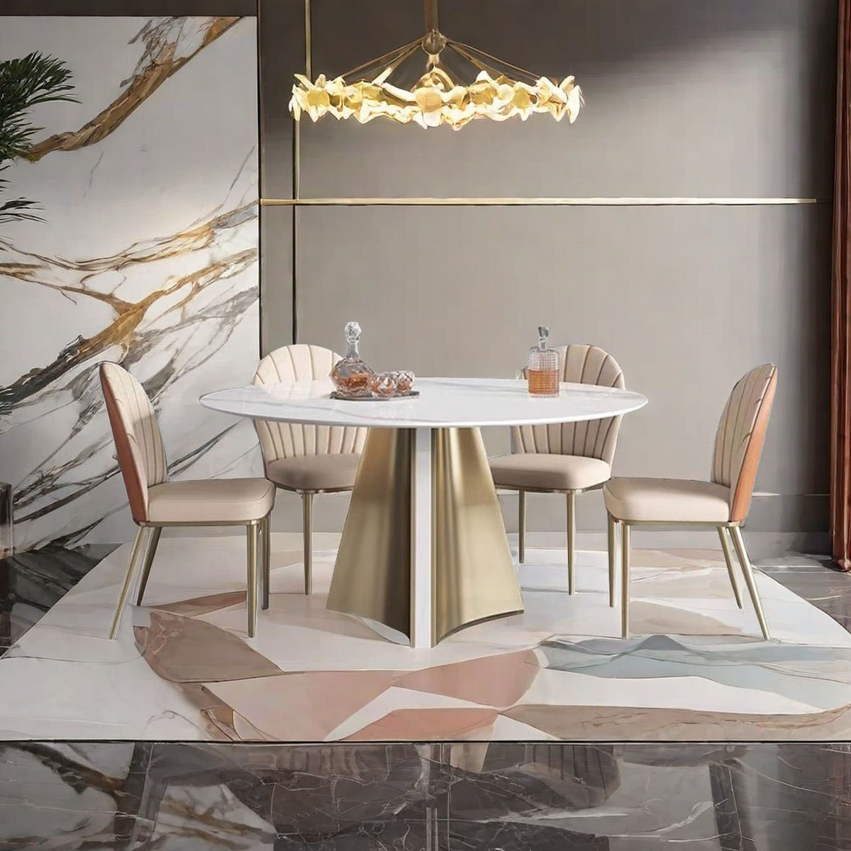 MRzenghong Modern Round Rock Dining Table with Gold Base | Wayfair